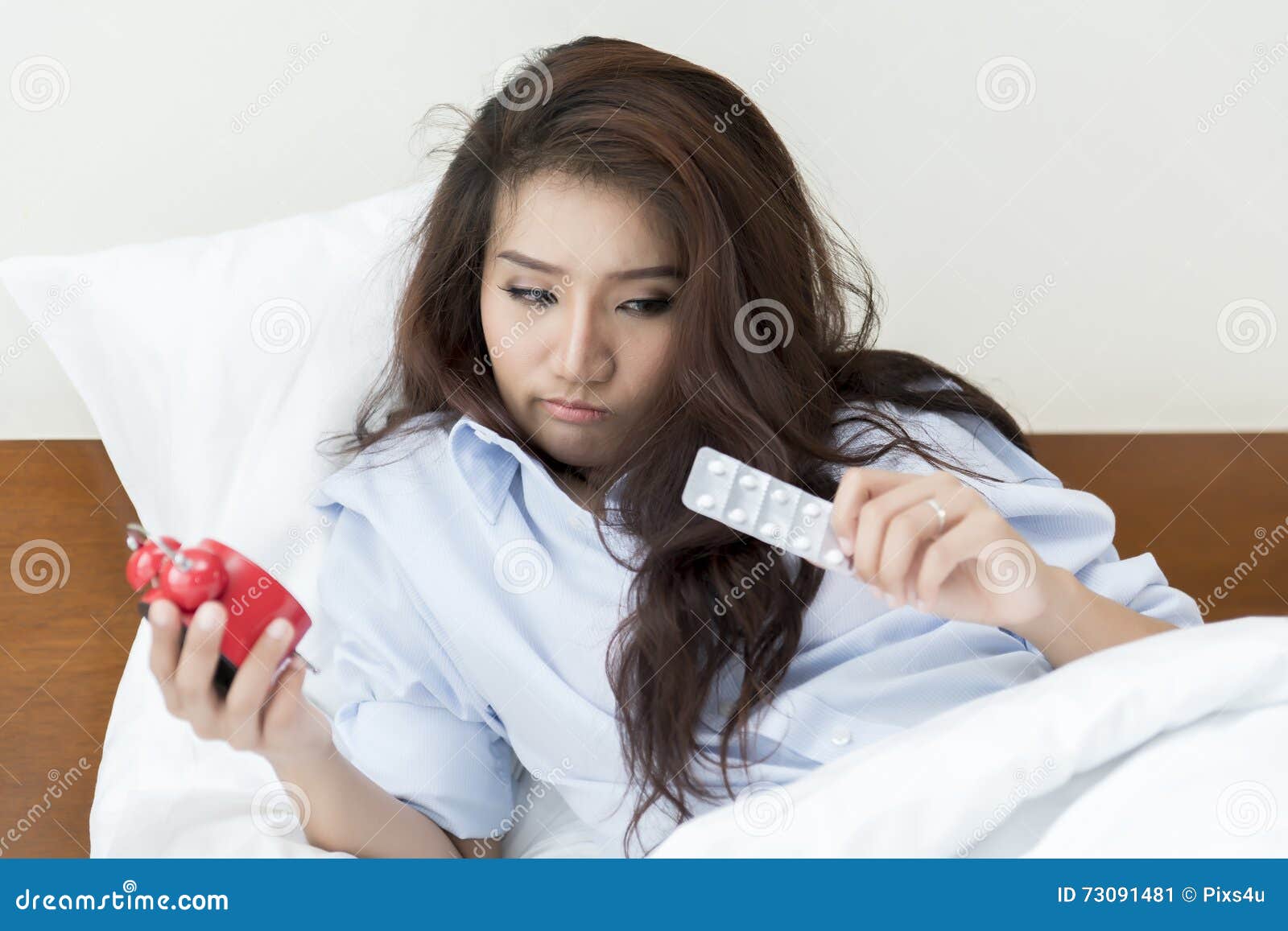 Young Asian Woman Insomnia Taking Sleeping Pills Stock Image - Image of ...