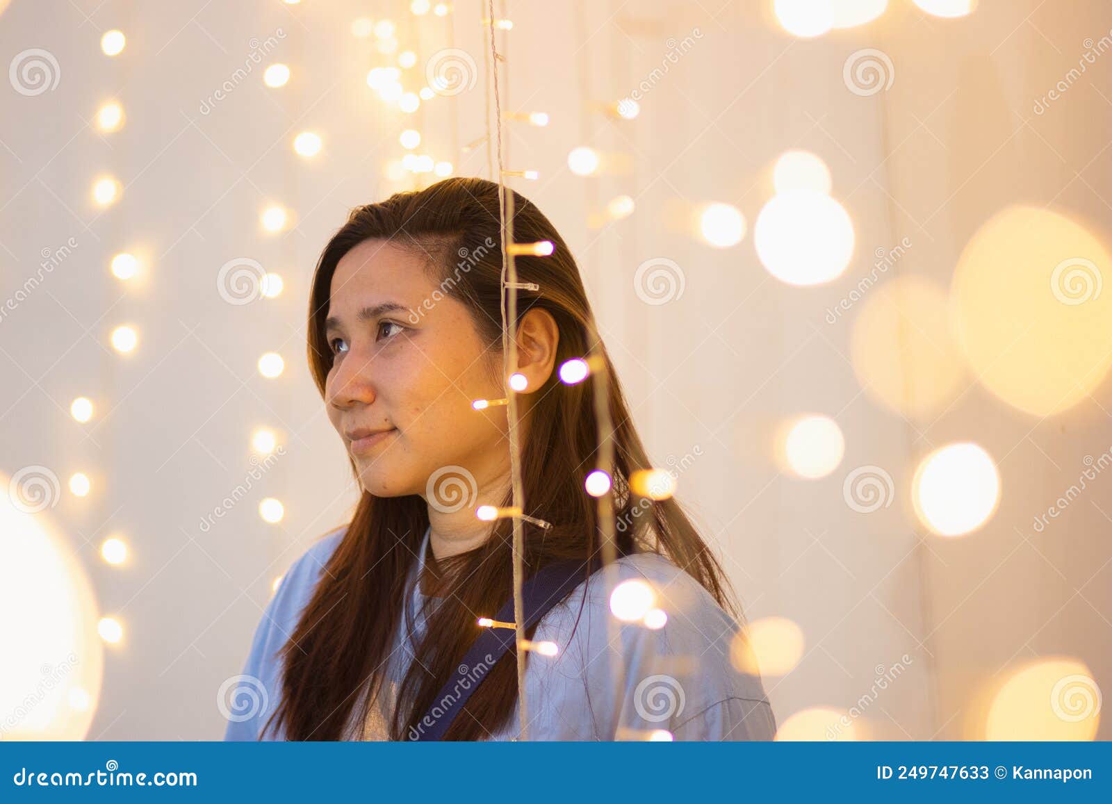 Young Asian Woman Smiling in LED Lights Stock Image - Image of party ...
