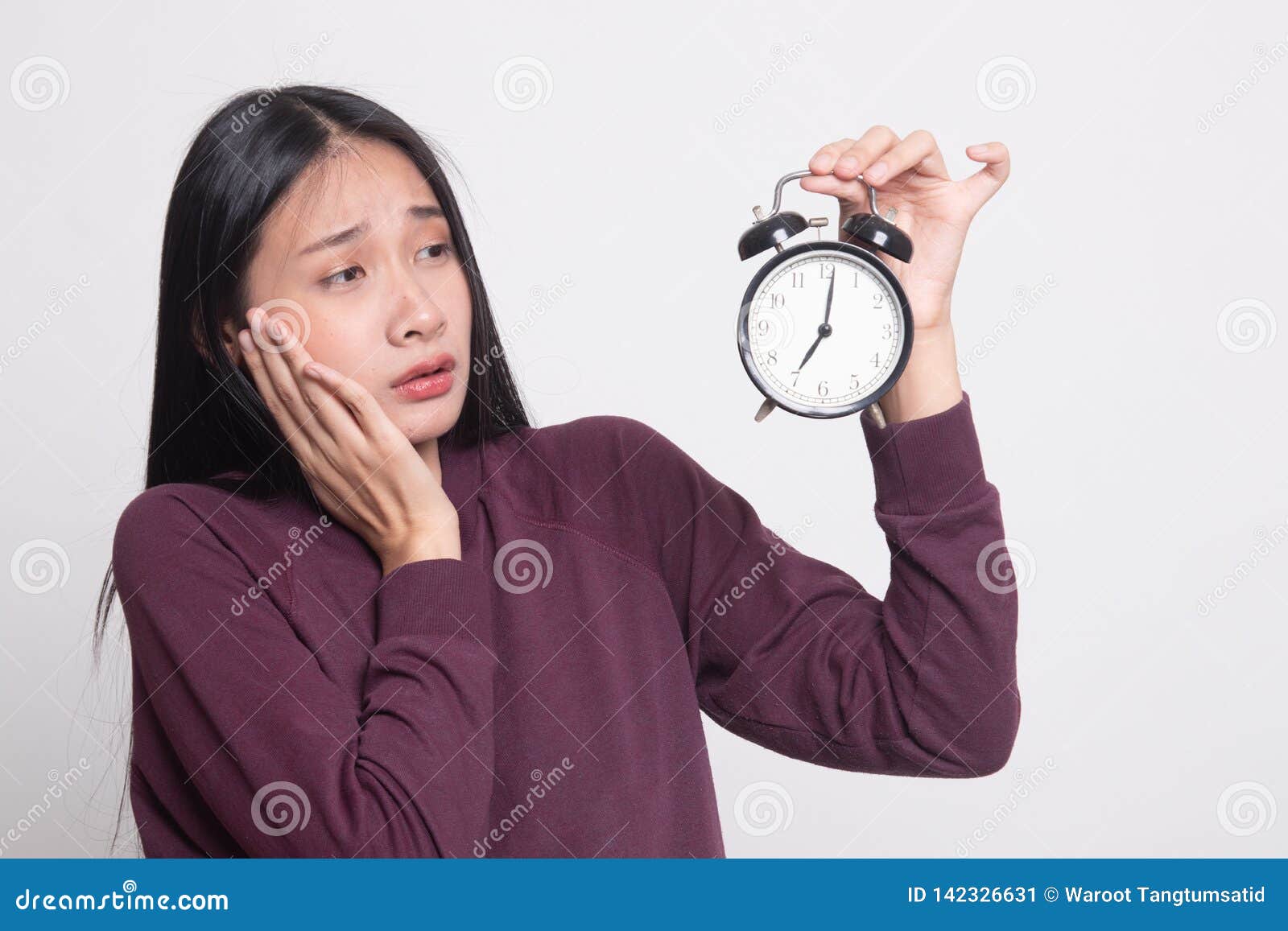 Young Asian Woman is Stressed with a Clock Stock Image - Image of young ...