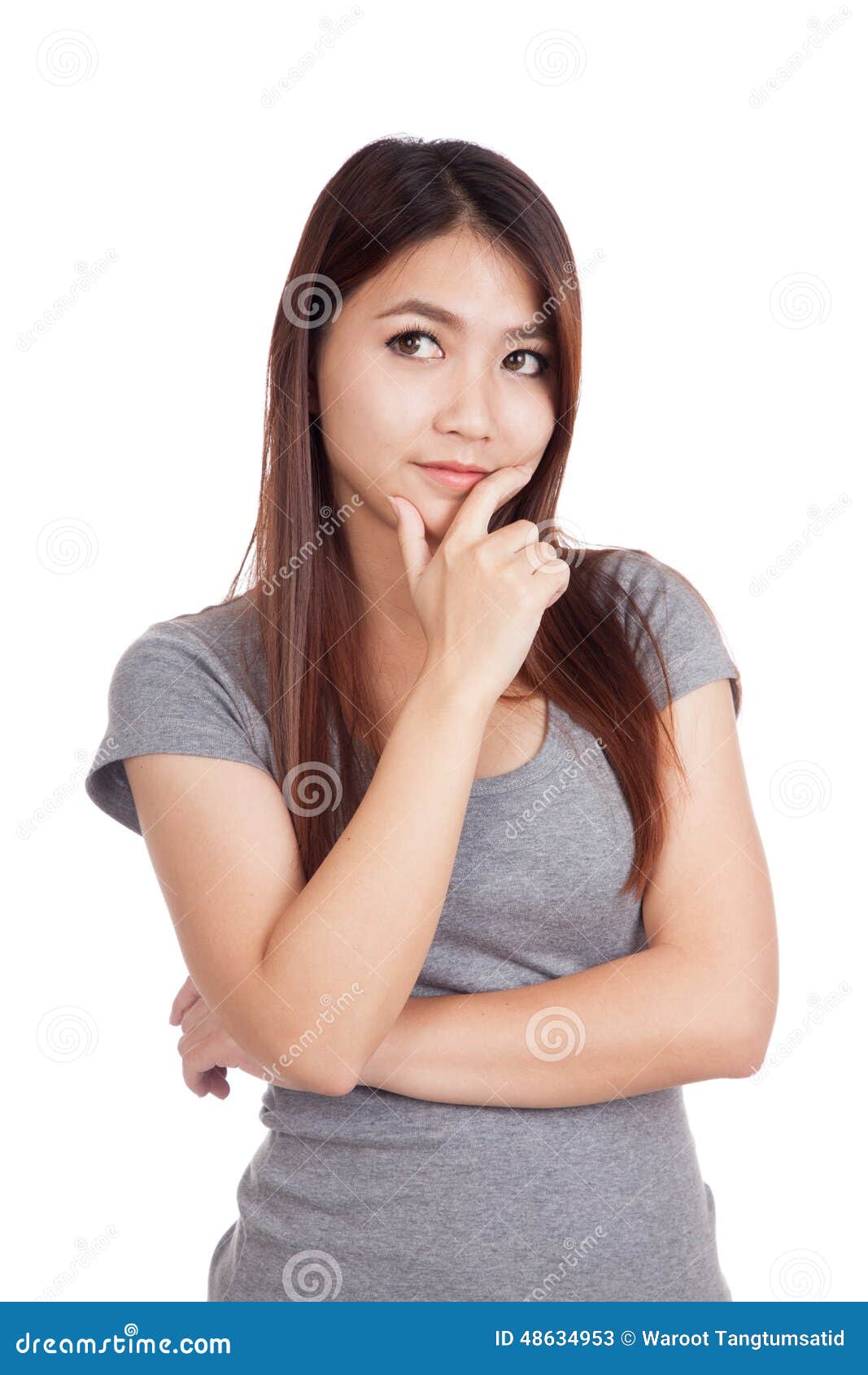 Young Asian Woman is Thinking Stock Image - Image of cheerful ...