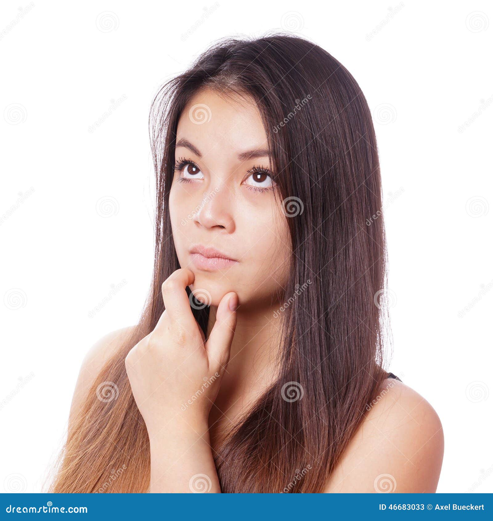 Young asian woman thinking stock image. Image of hand - 46683033