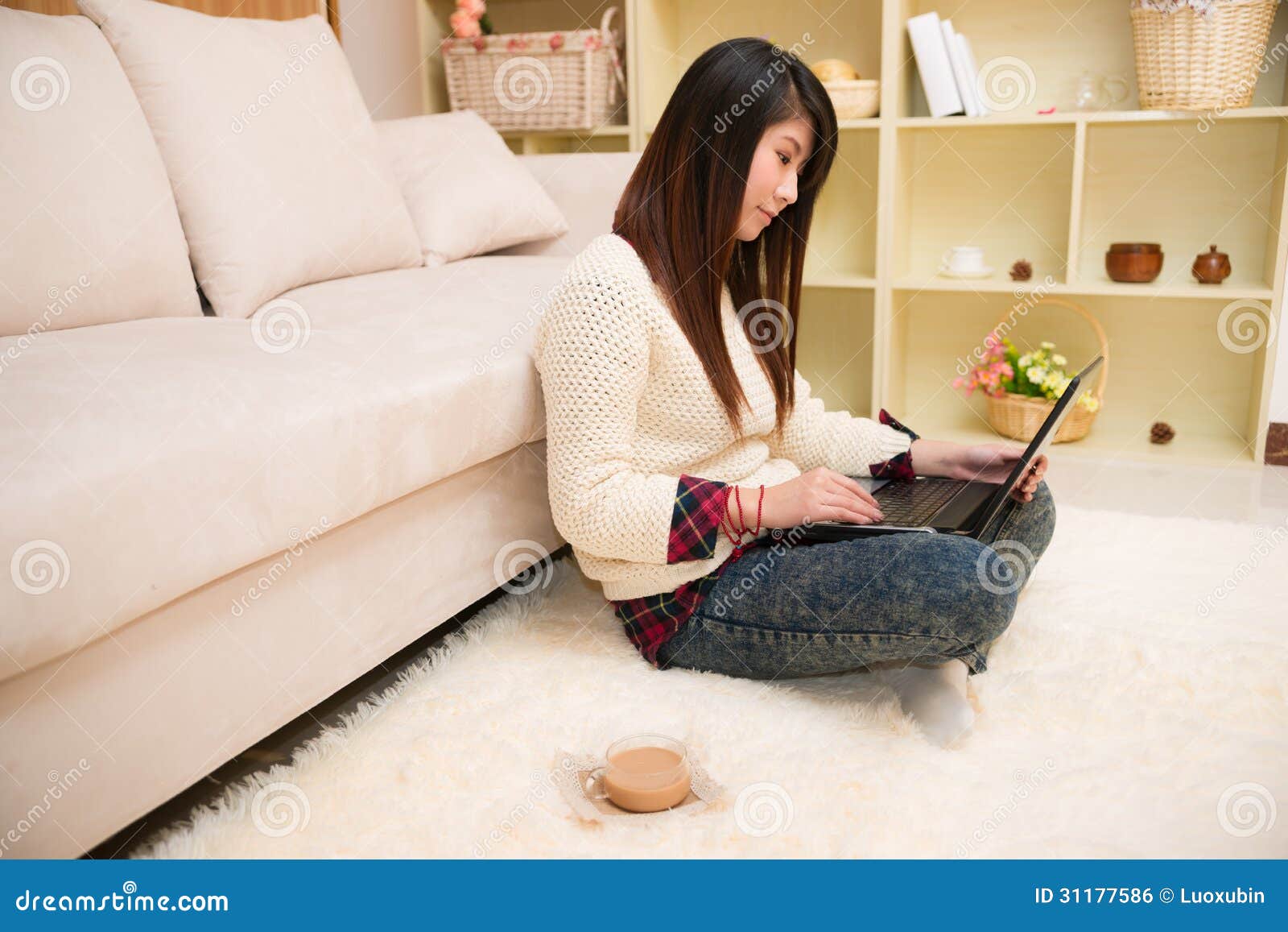 Young Asian Woman Using a Laptop Stock Photo - Image of work, computer ...