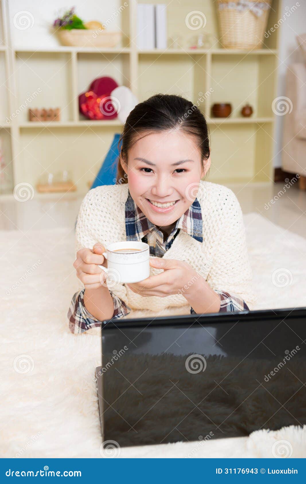 Young Asian Woman Using a Laptop Stock Image - Image of portrait, young ...
