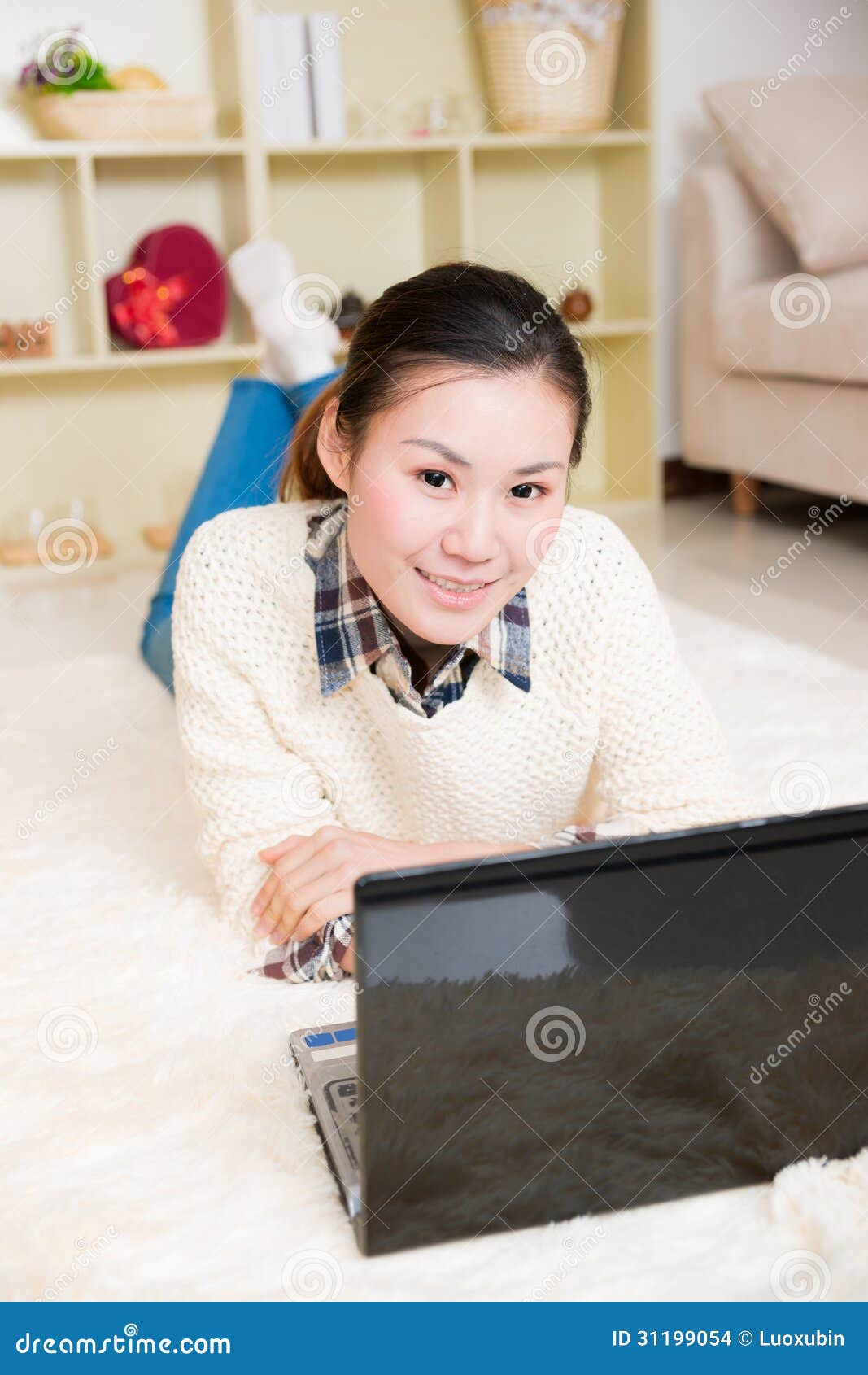 Young Asian Woman Using a Laptop Stock Photo - Image of female, asian ...