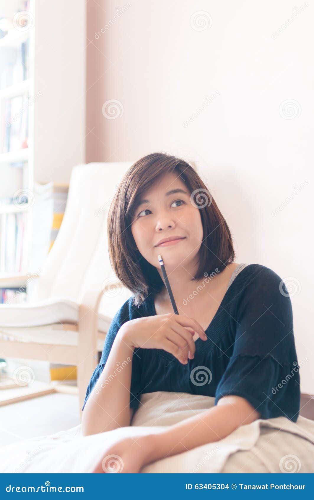 Young asian woman writing. stock photo. Image of lifestyle - 63405304