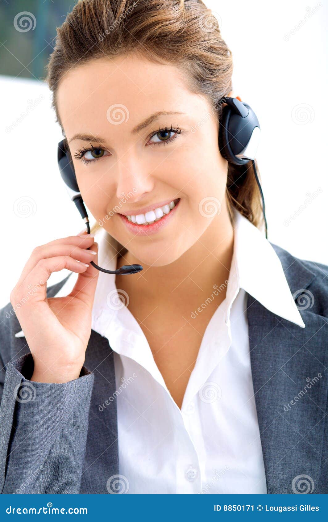 Young Assistant Operator with Headset Stock Image - Image of assistant ...