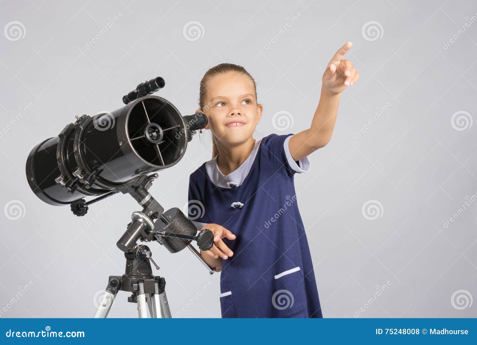 The Young Astronomer Shows Starry Sky While Standing At The Telescope ...