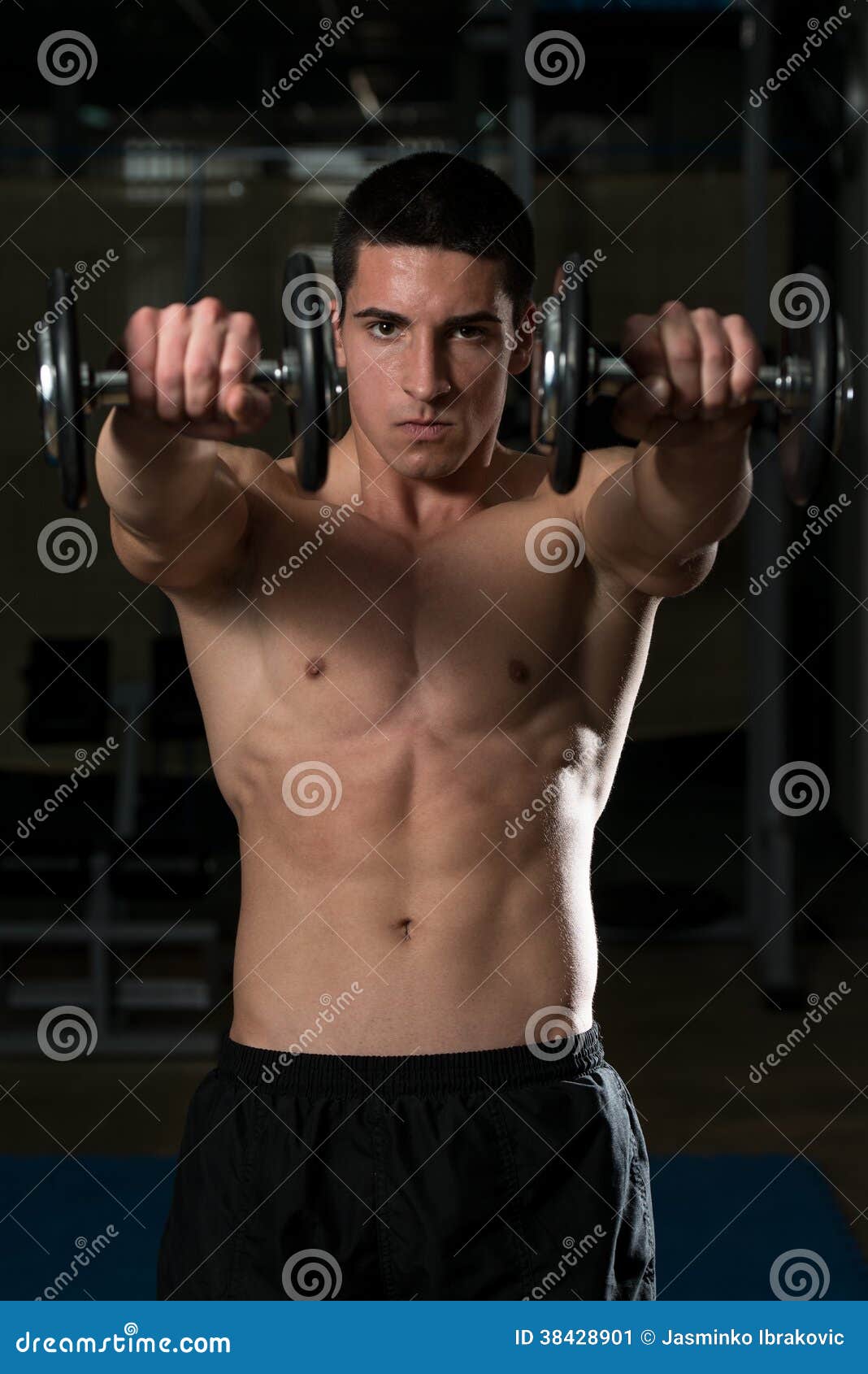 Young Athlete Exercise Power Boxing with Dumbbells Stock Image - Image ...