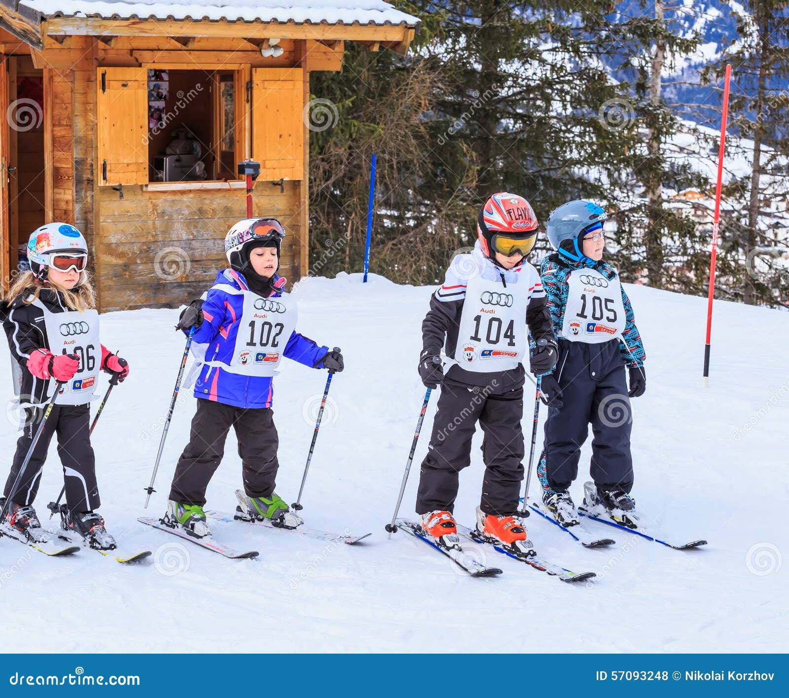 Young Athletes-skiers before the Start of the Competition Editorial ...