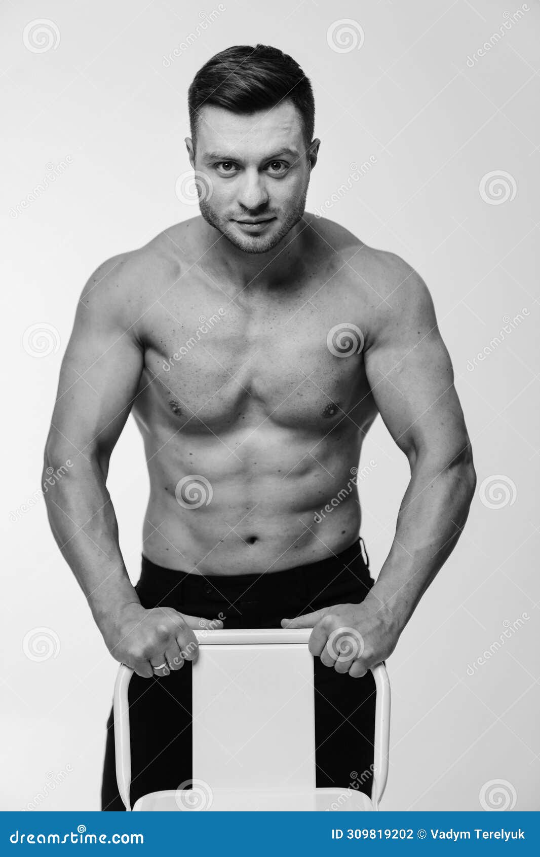 Young Athletic Bodybuilder. Strong Muscular Man Black and White Stock ...