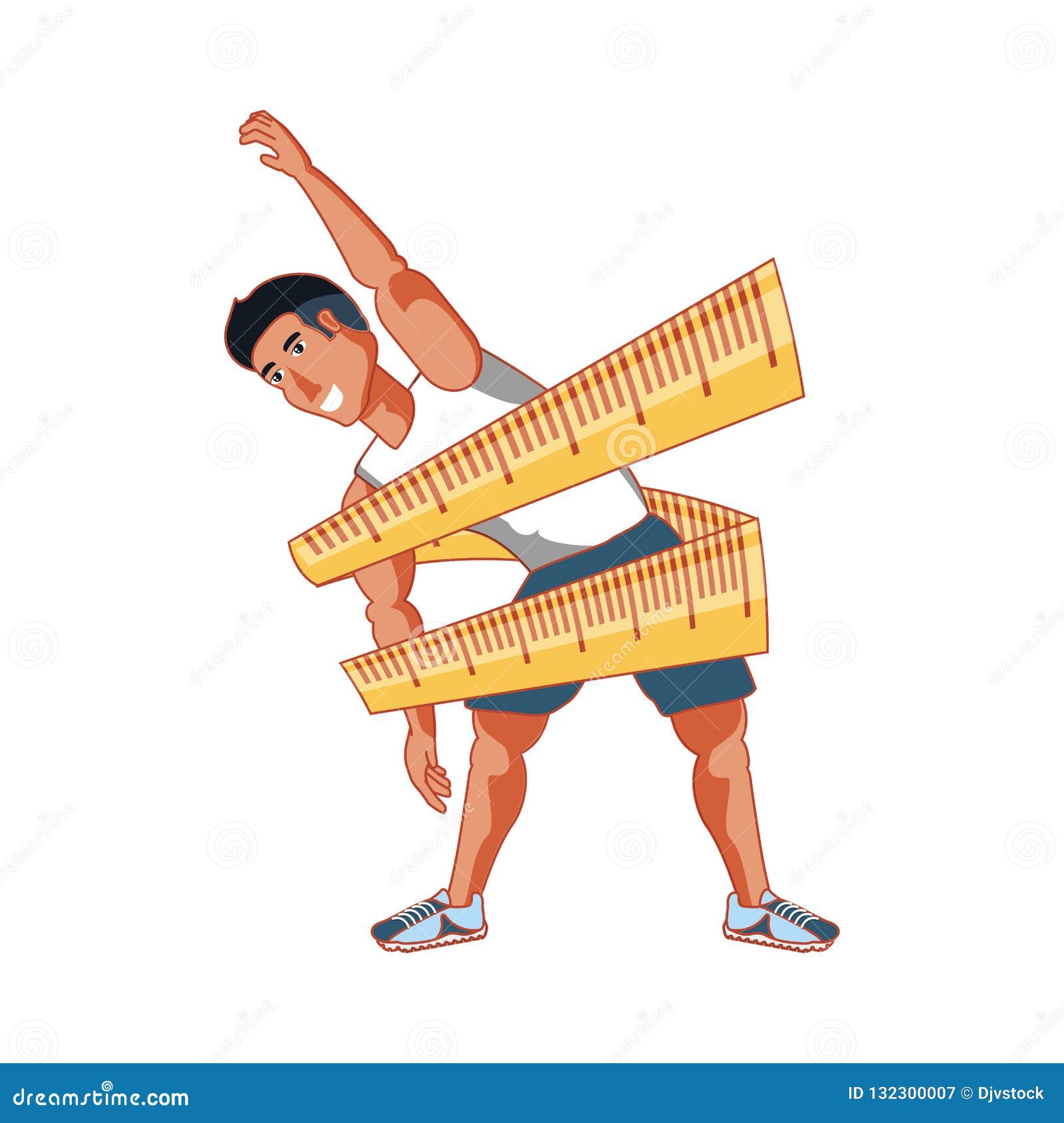 Young Athletic Man Doing Stretching with Measuring Tape Stock Vector ...