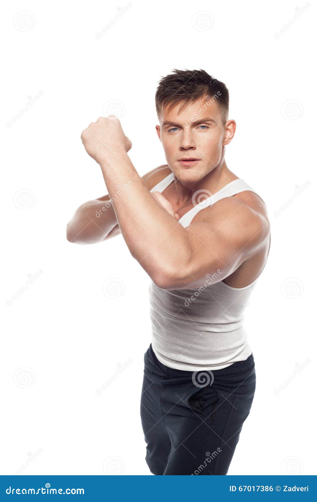Young Athletic Man in Fighting Stance Stock Photo - Image of posing ...