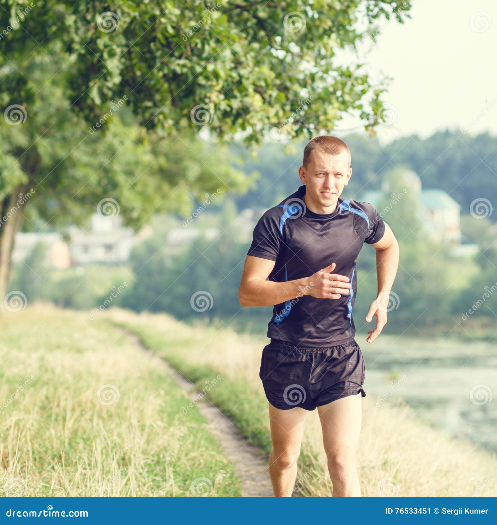 Young Athletic Man Jogging in Morning Park Stock Image - Image of ...