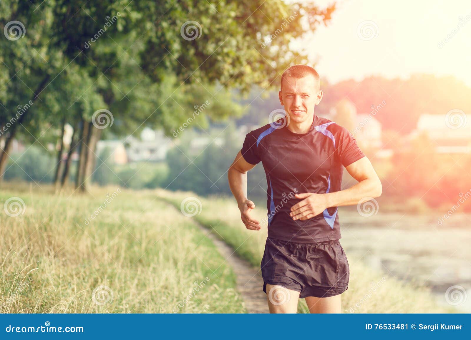 Young Athletic Man Jogging in Morning Park Stock Image - Image of ...