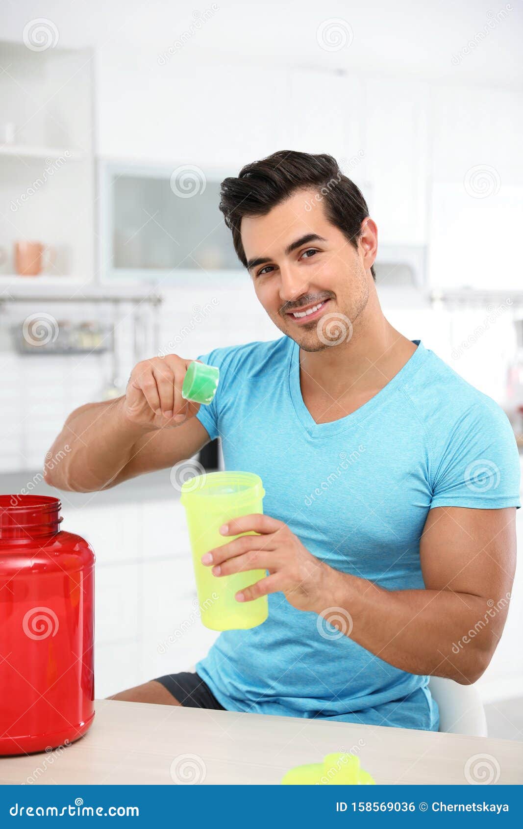 Young Athletic Man Preparing Protein Shake Stock Photo - Image of ...