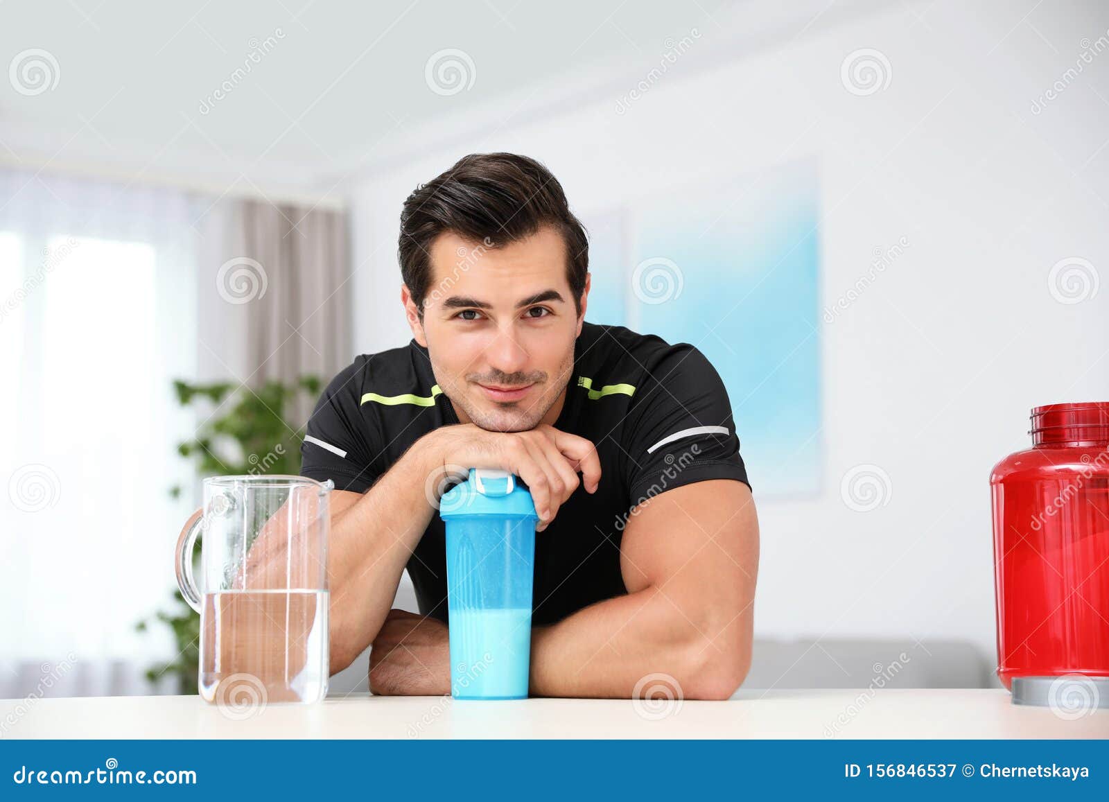 Young Athletic Man with Protein Shake Stock Image - Image of healthy ...