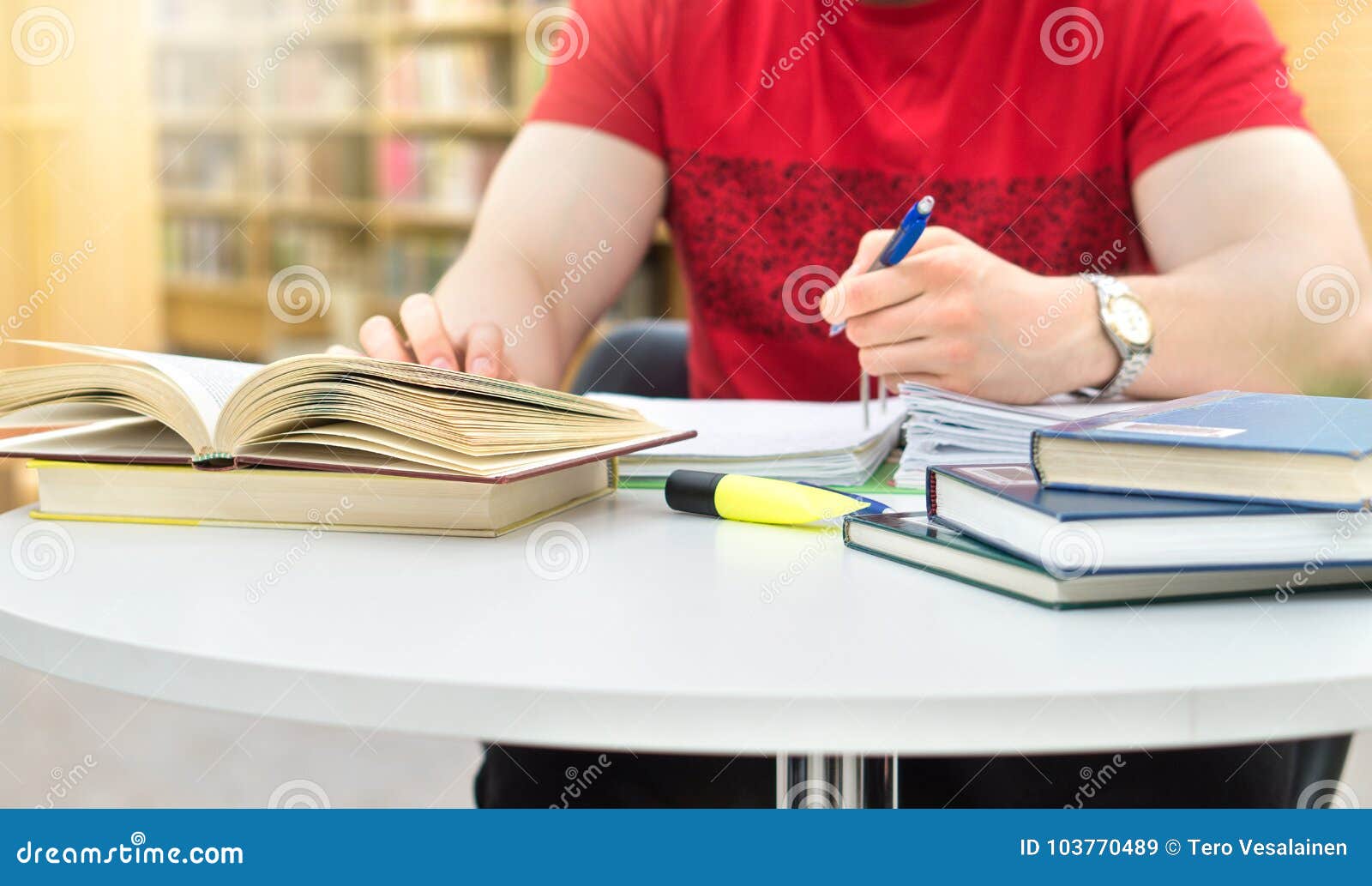 Young Athletic Man and Student Studying and Writing Notes. Stock Image ...