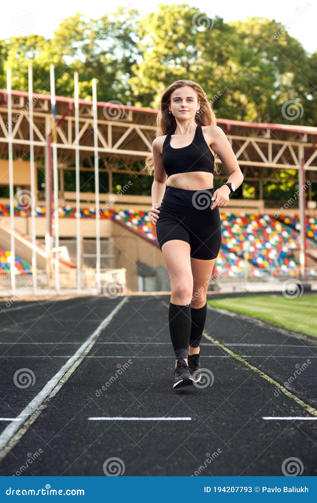 Young Athletic Running Girl on the Track Stock Image - Image of running ...