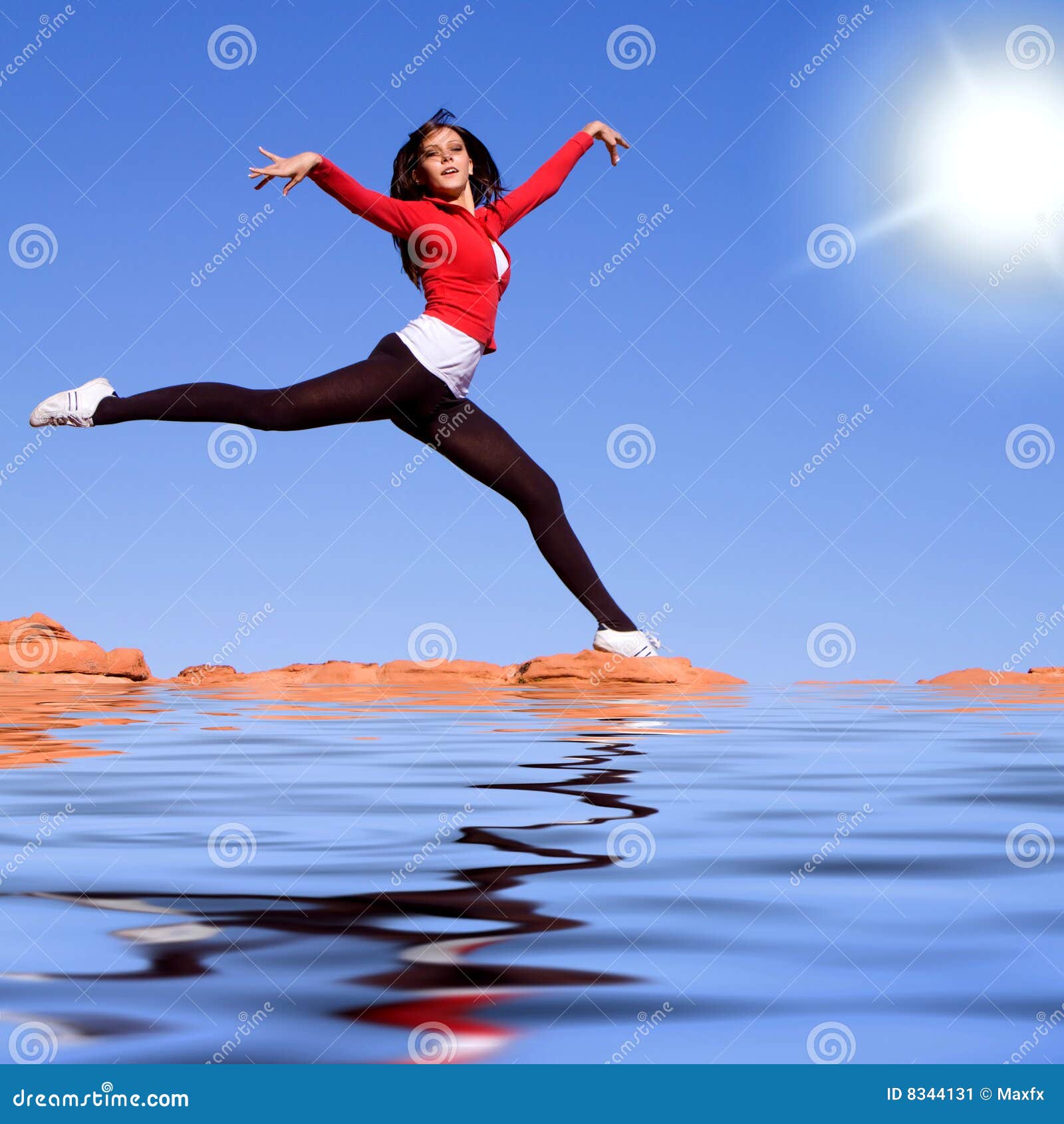 Young Athletic Woman Jumping on the Water Stock Image - Image of cute ...