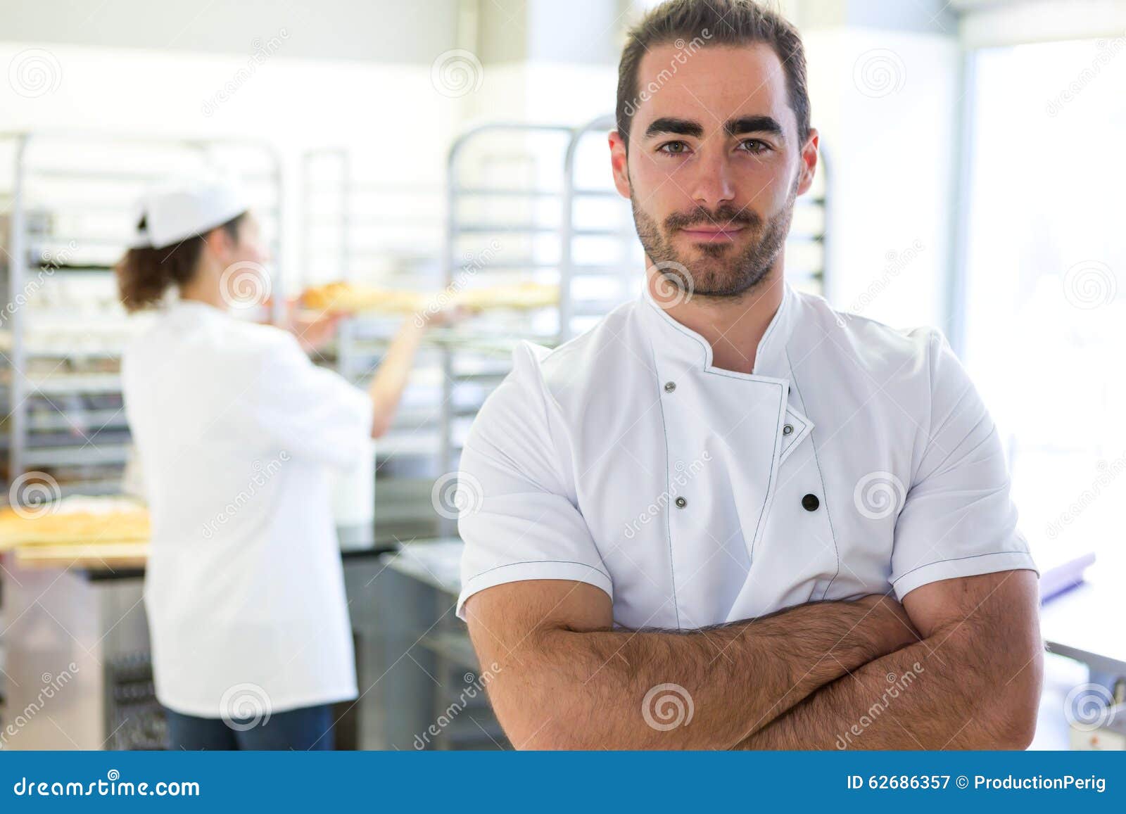 Young Attarctive Baker Working at the Bakery Stock Image - Image of ...
