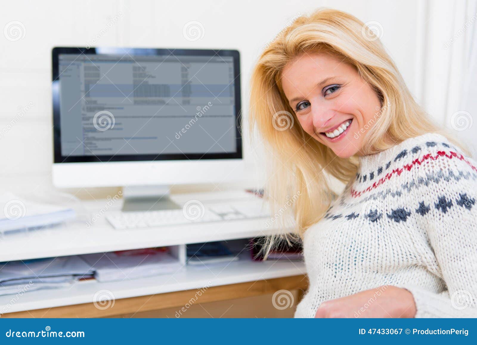 Young Attractive Blonde Woman Working on Computer Stock Image - Image ...