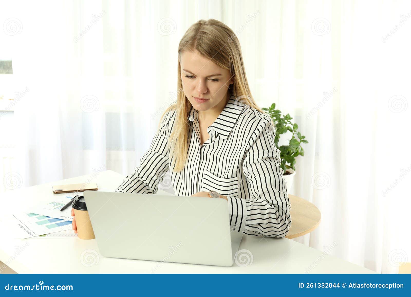 Young Attractive Business Woman Working on Workplace Stock Photo ...