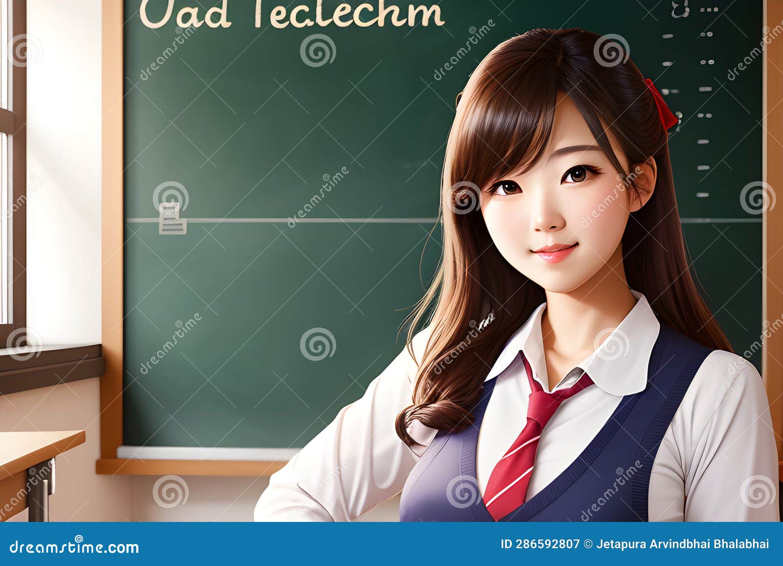 Young Attractive College Girl In Classroom With Chalkboard Looking A Camera Png File Ai