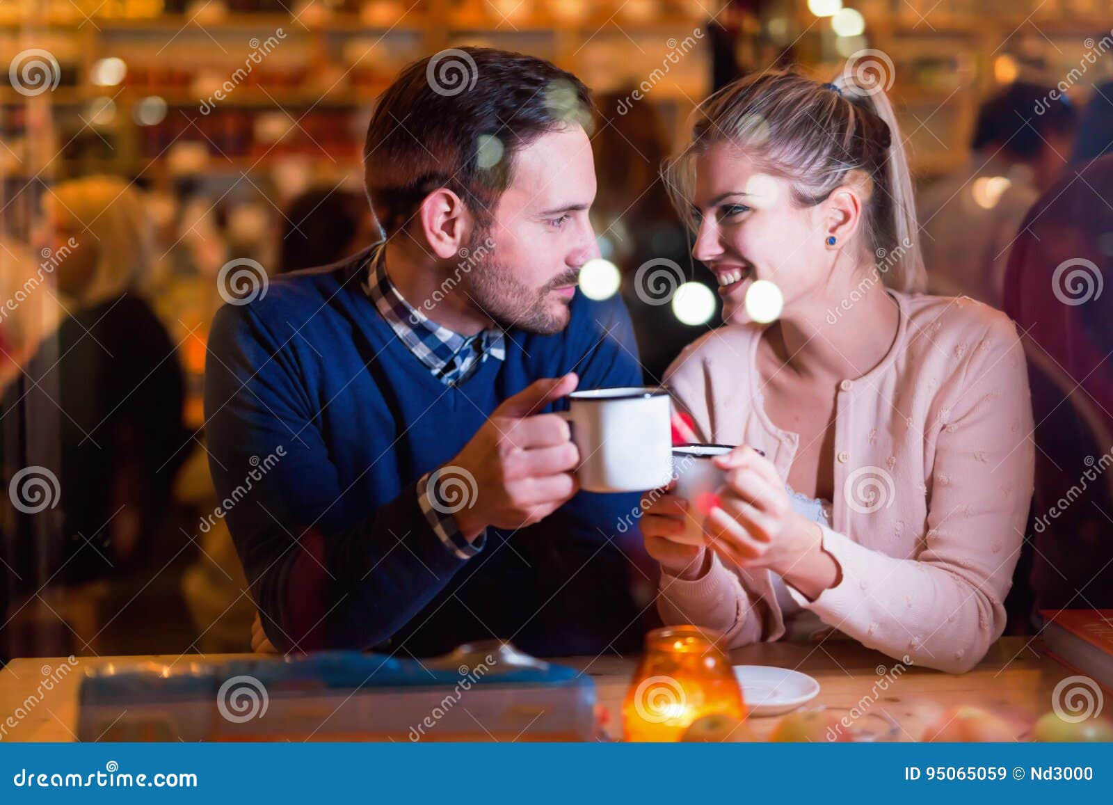 Young Attractive Couple on Date in Bar Stock Image - Image of person ...