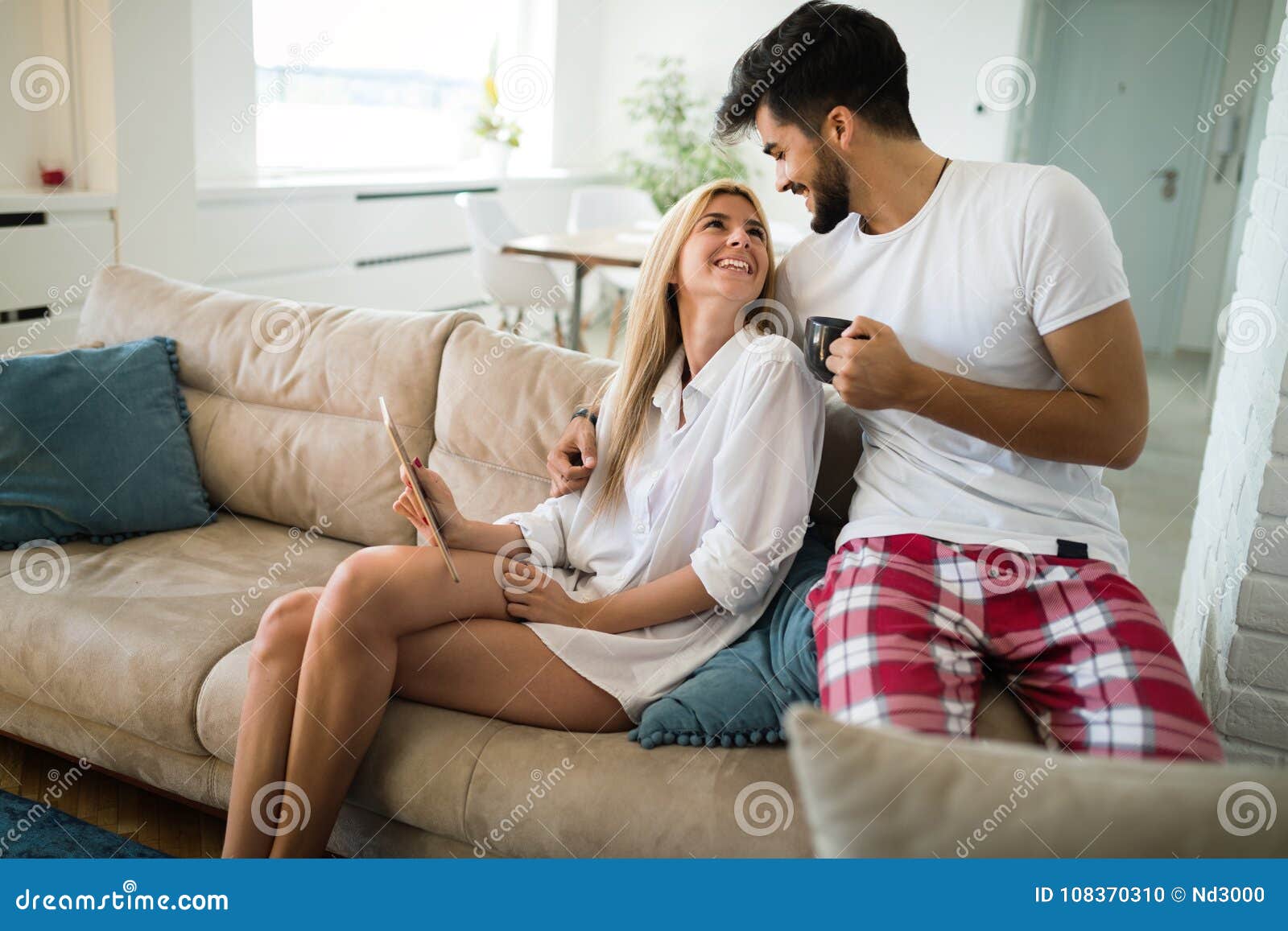 Young Attractive Couple Spending Time Together at Home Stock Photo ...