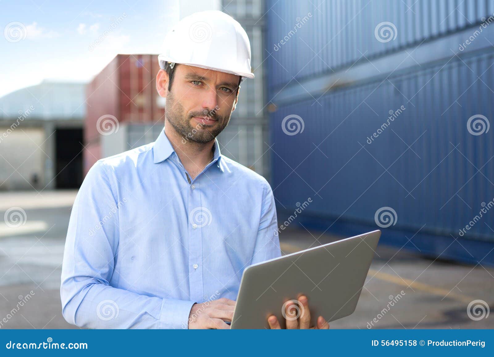 Young Attractive Engineer Using Laptop on the Dock Stock Photo - Image ...