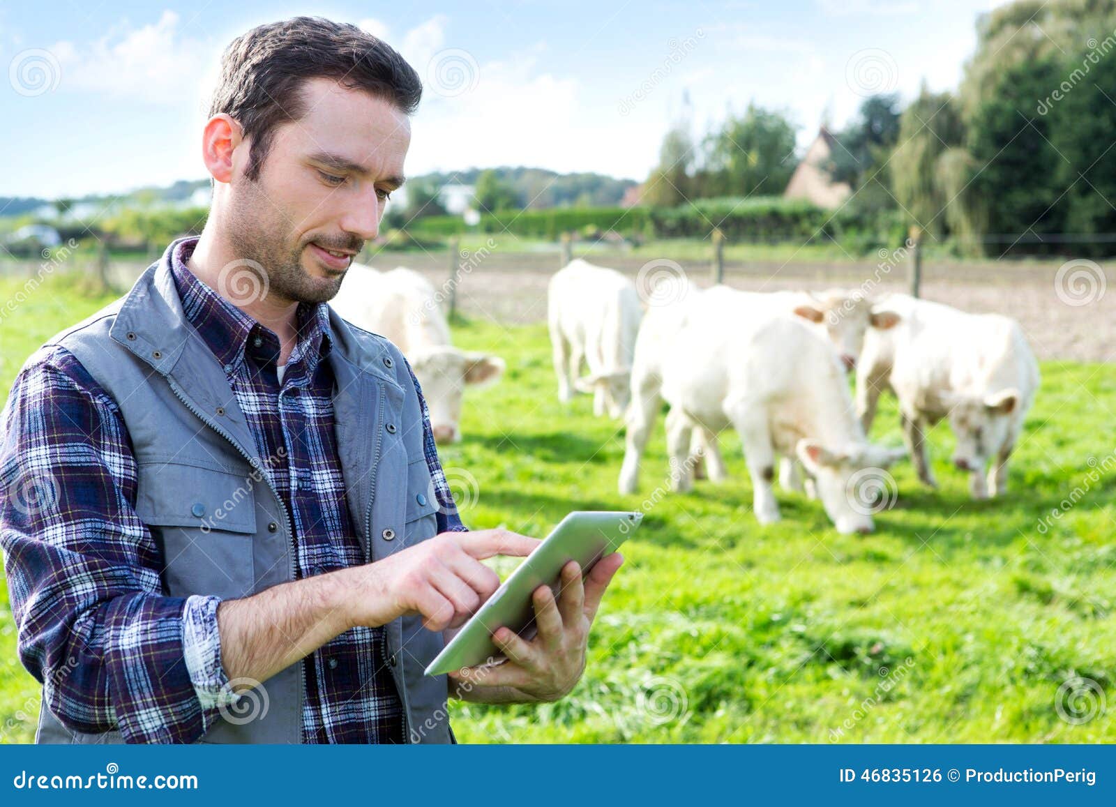 Young Attractive Farmer Using Tablet in a Field Stock Photo - Image of ...