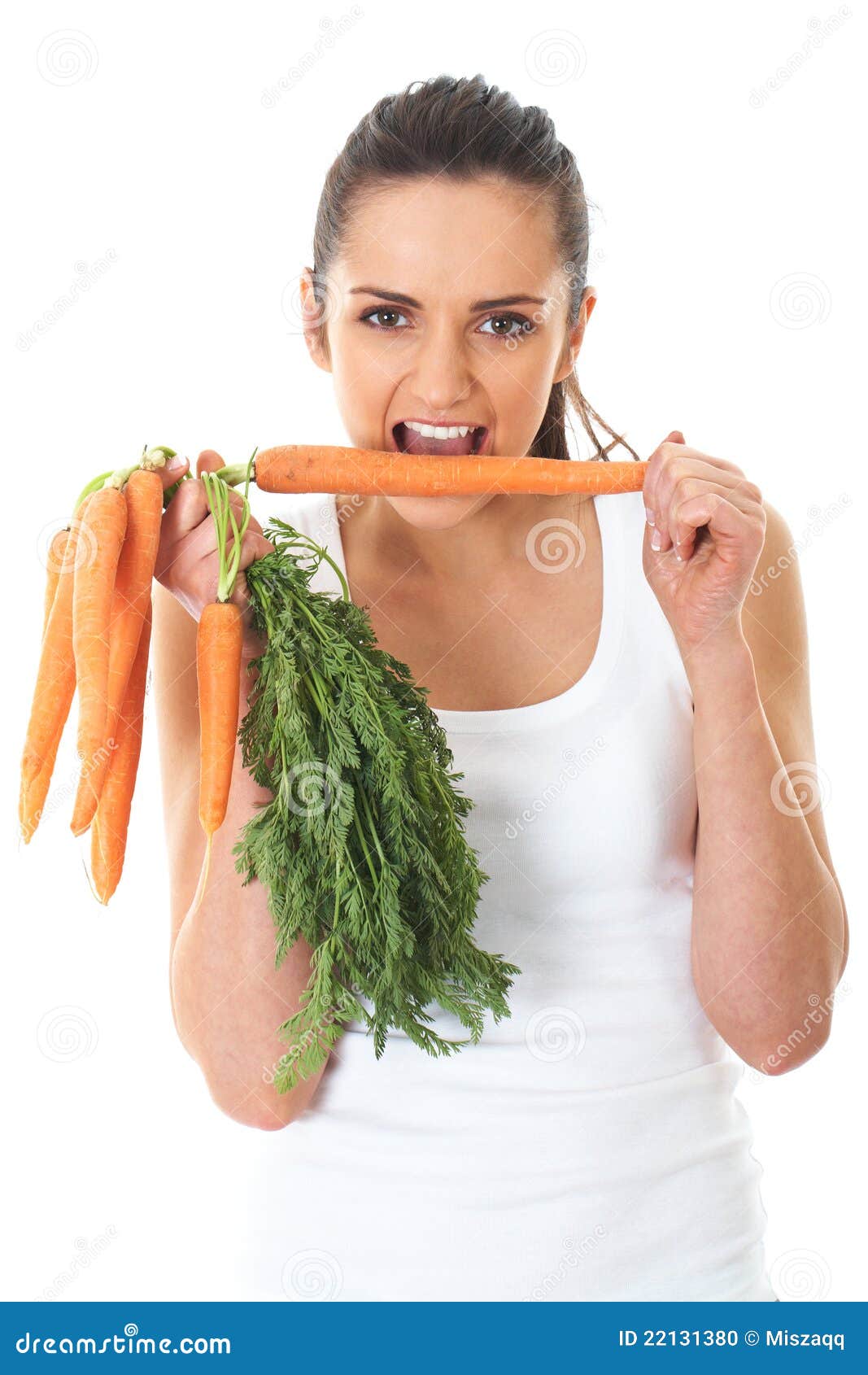 Young Attractive Female Eat Carrots, Isolated Stock Photo - Image of ...