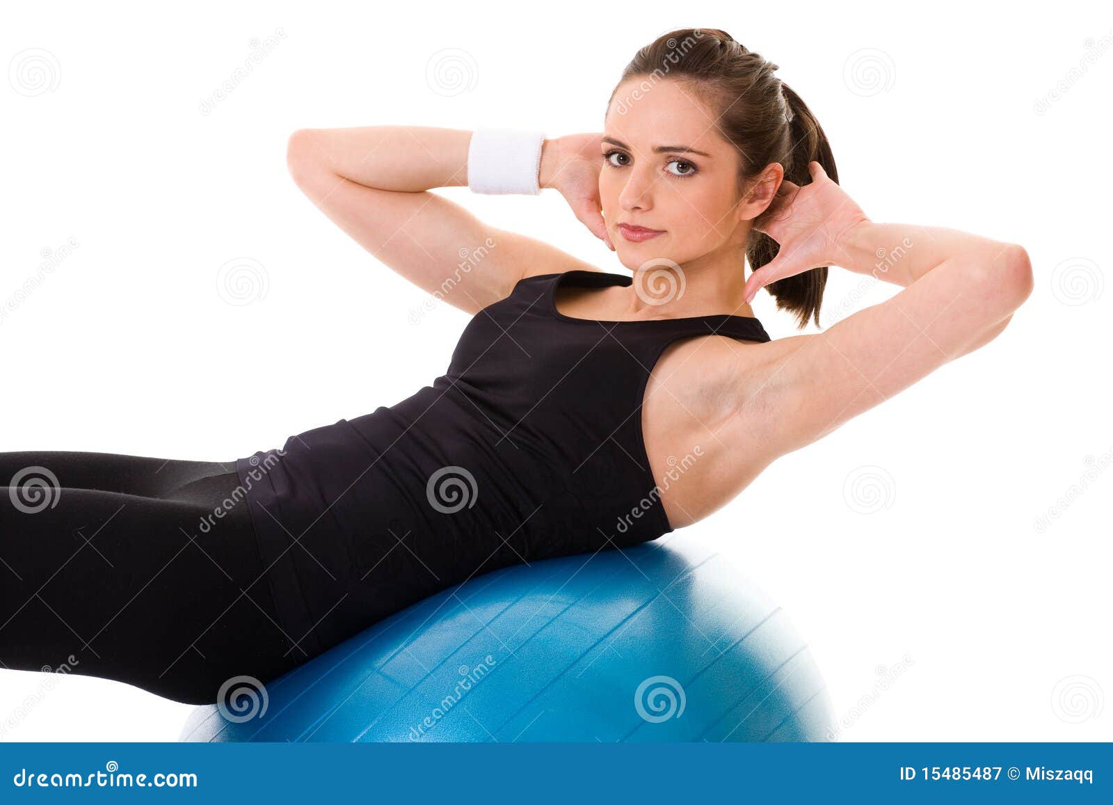 Young Attractive Female Exercise Using Blue Ball Stock Image - Image of ...