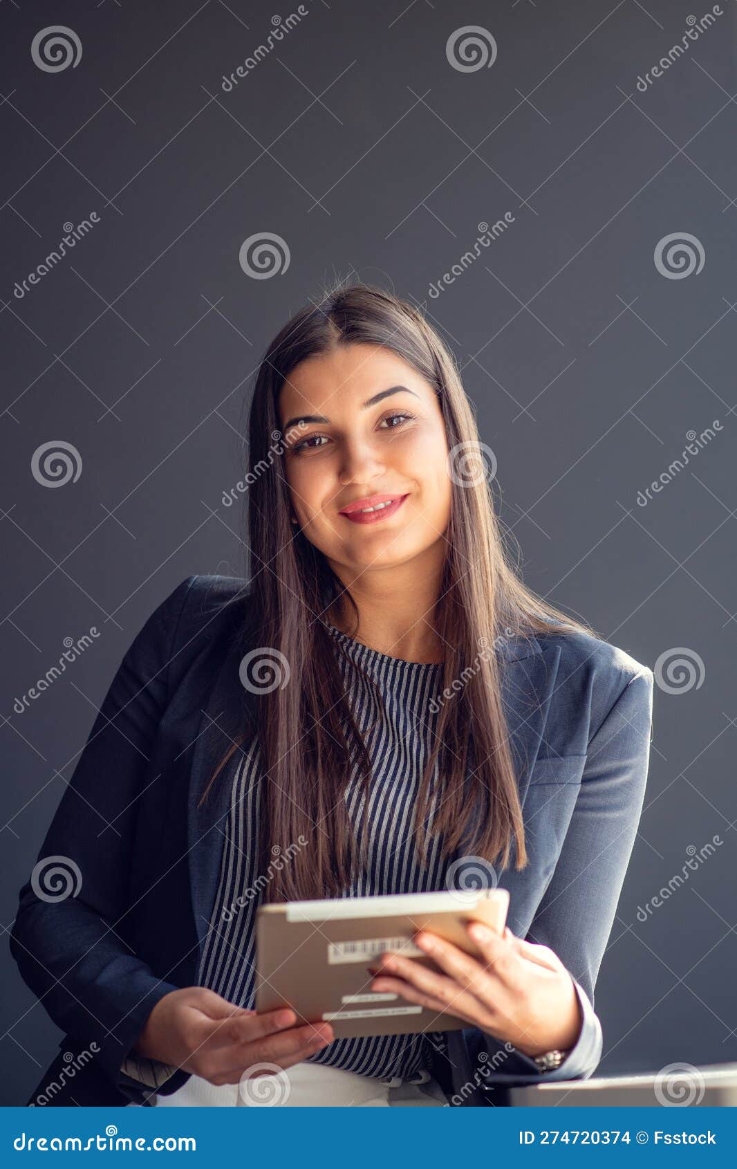 Young Attractive Female Manager Working on Digital Tablet while ...