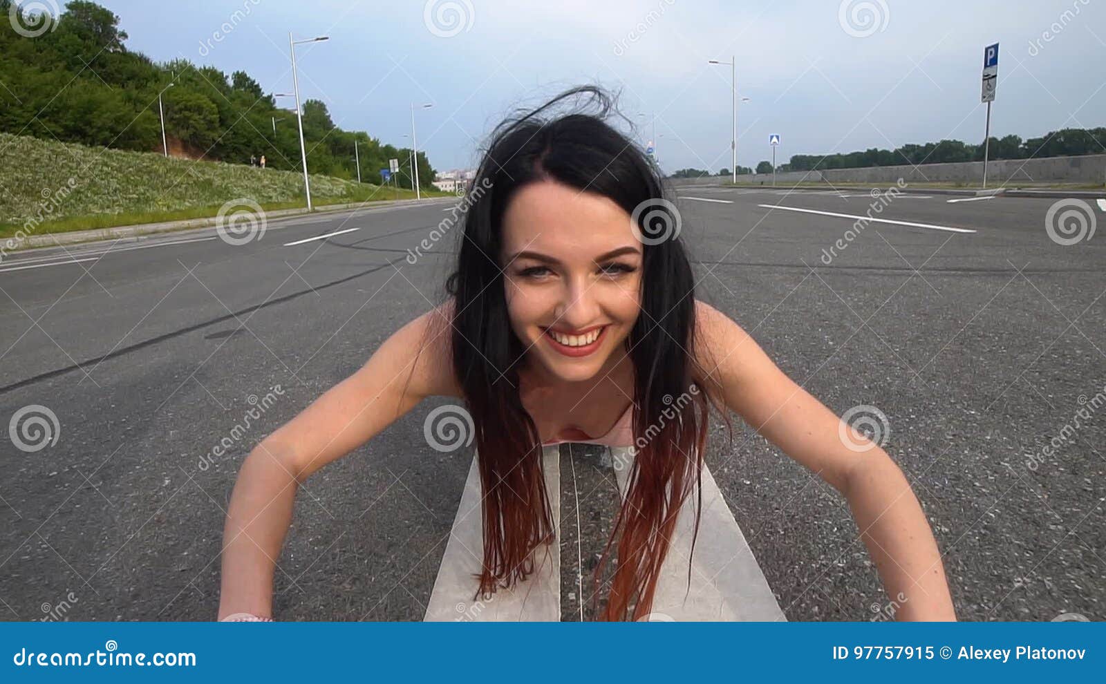 Young Attractive Girl Riding Longboard, Slow Motion Stock Video - Video ...