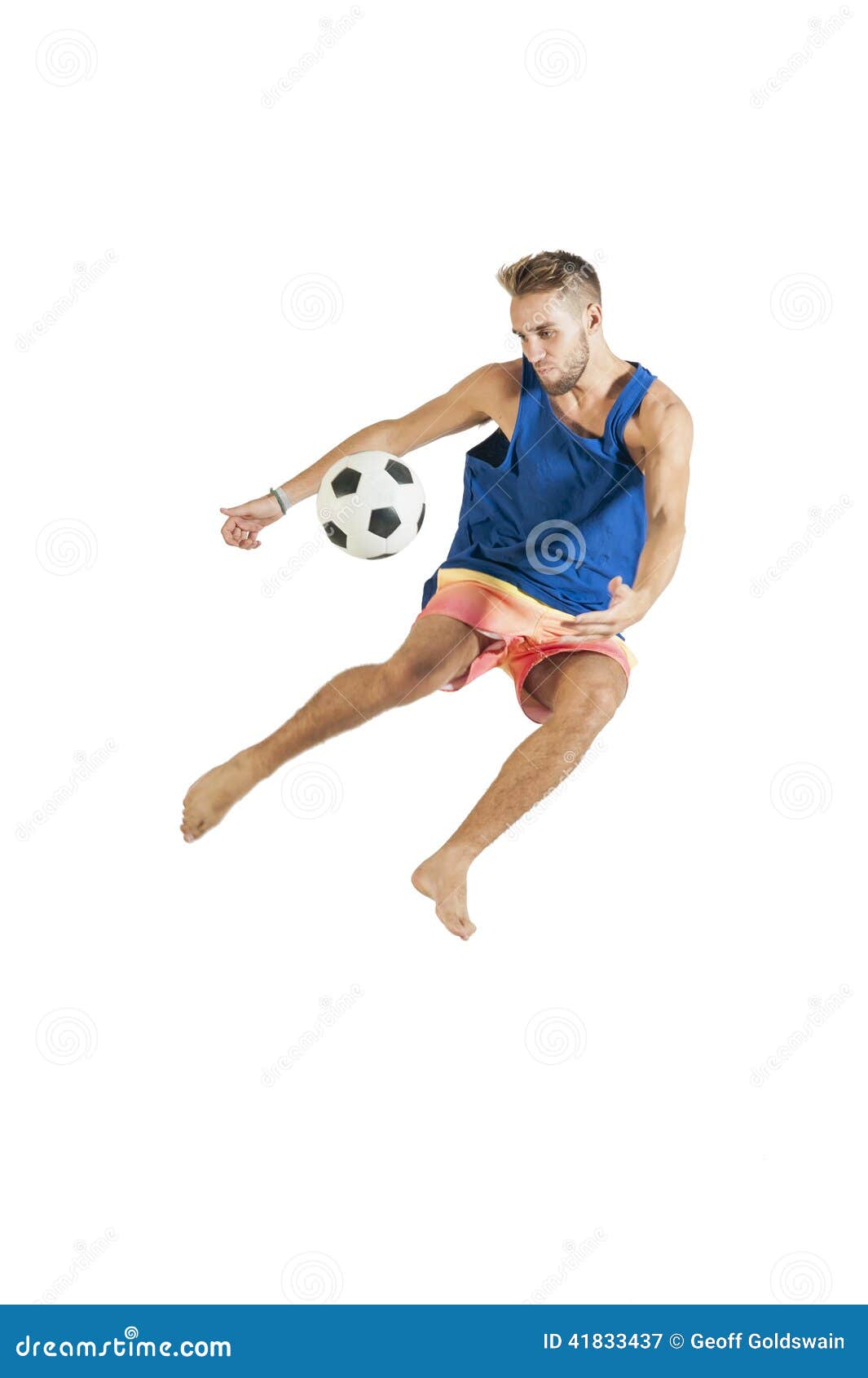 Young Attractive Guy Playing with Football Stock Image - Image of jump ...