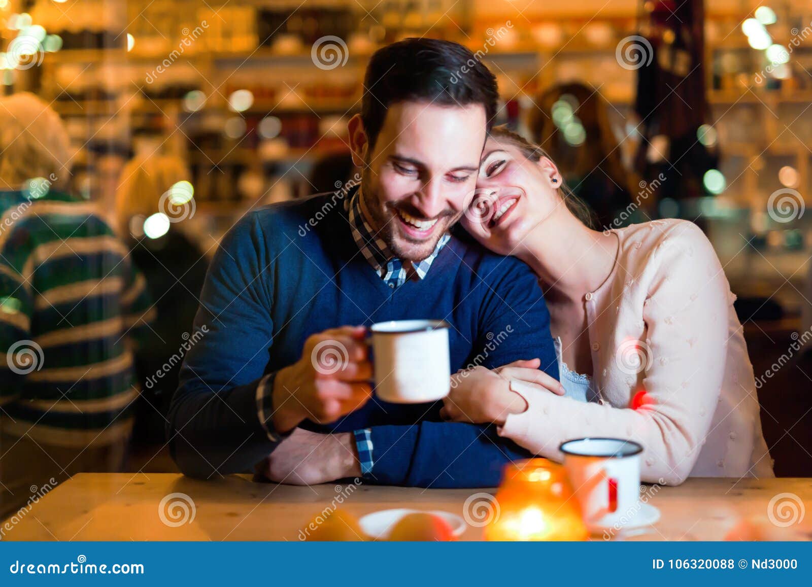 Young Attractive Couple on Date in Bar Stock Photo - Image of romance ...