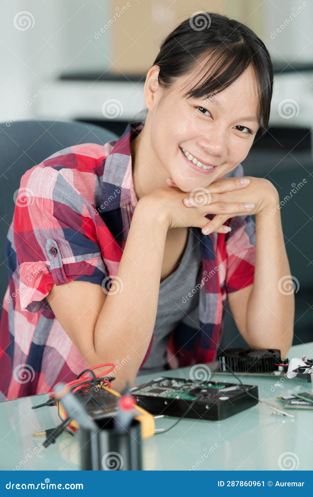 Young Attractive Happy Smiling Female Digital Computer Electronic ...