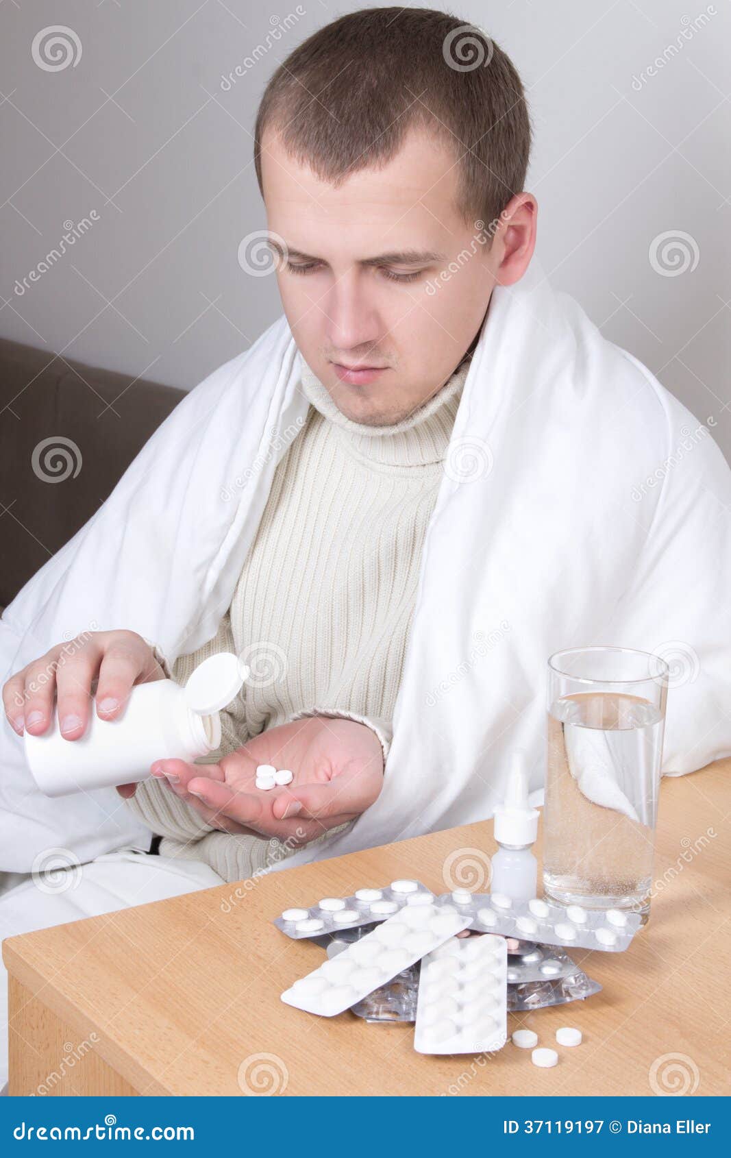 Young Attractive Ill Man Taking Pills in His Living Room Stock Image ... Young Attractive Ill Man Taking Pills in His Living Room Stock Image ...