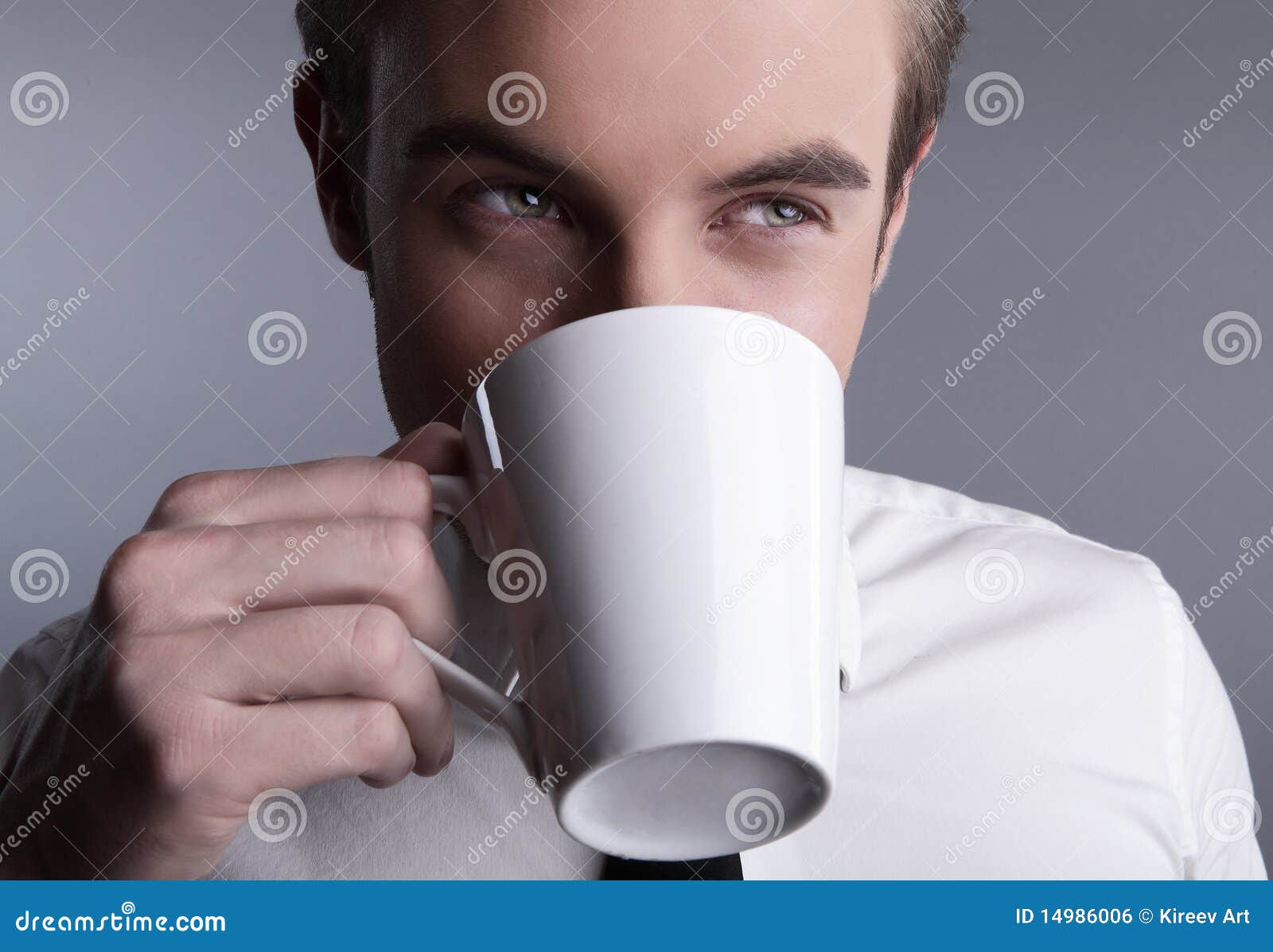 Young Attractive Macho Drinking Coffe Stock Photo - Image of human ...