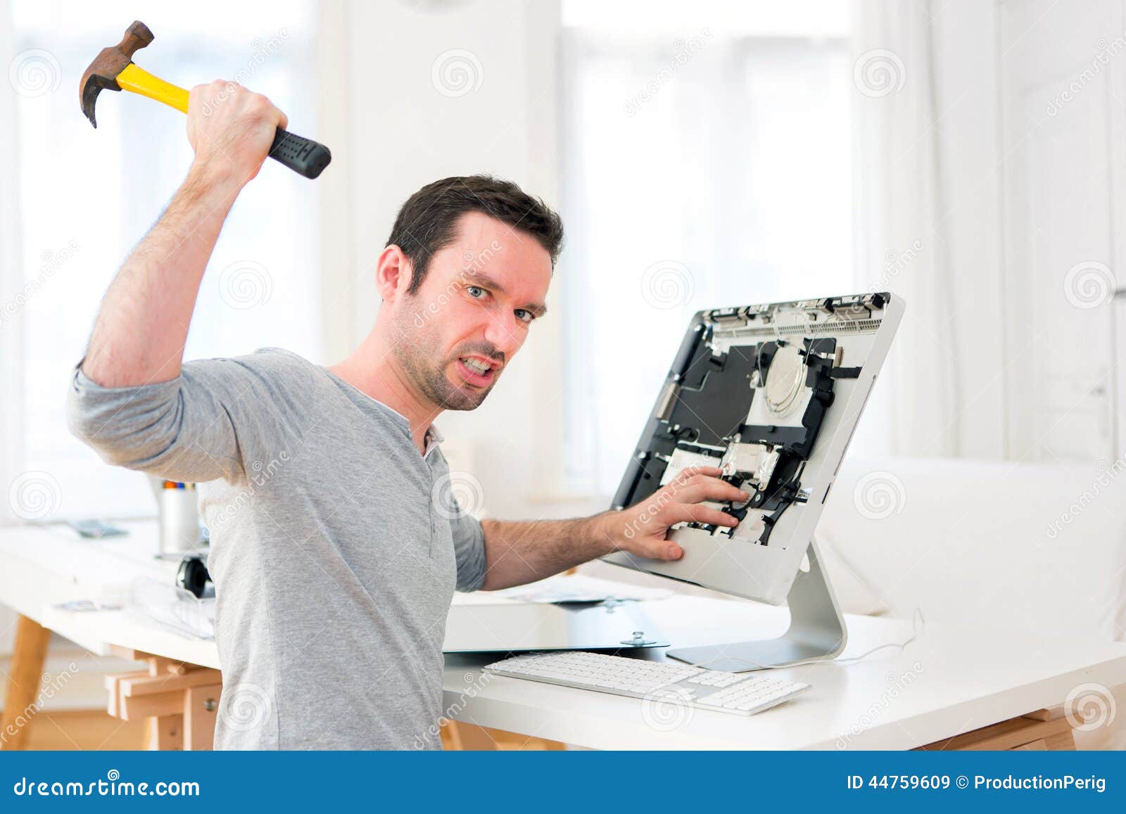 Young Attractive Man Angry Against Computer Stock Image - Image of hard ...
