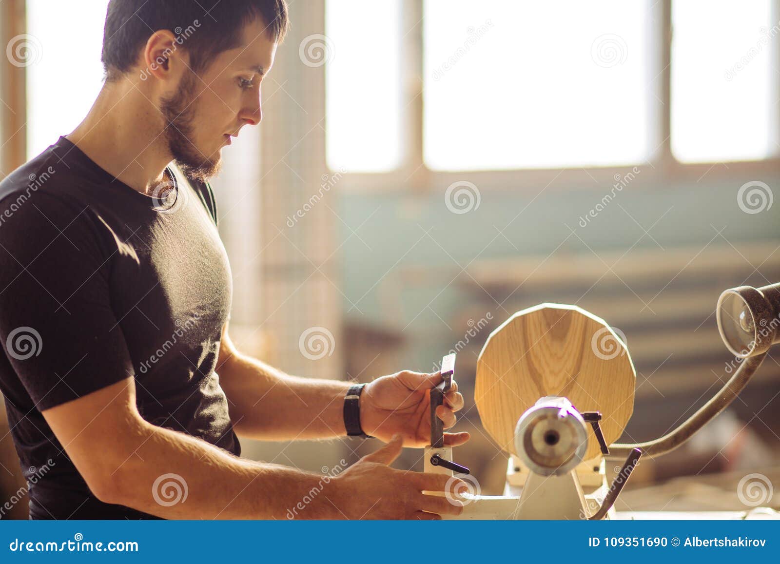 Attractive Man Begin Doing Woodwork in Carpentry Stock Photo - Image of ...