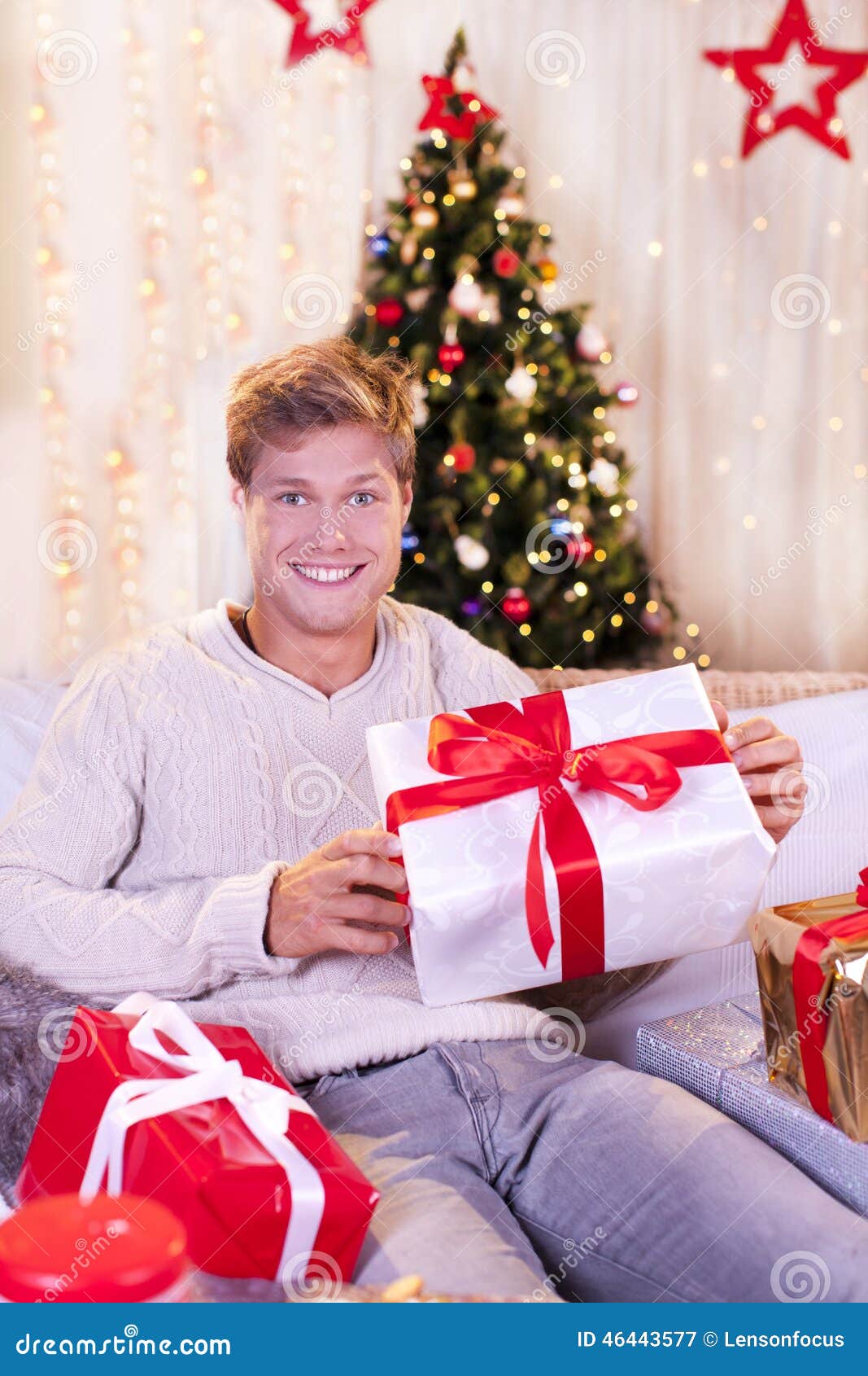 Young Attractive Man with Christmas Parcel Stock Image - Image of ...