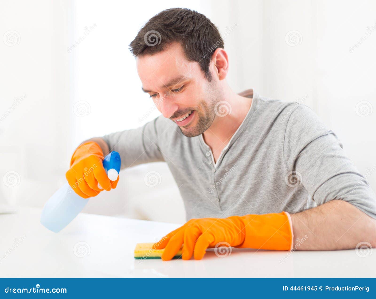 Young Attractive Man Cleaning His Flat Stock Image - Image of indoor ...