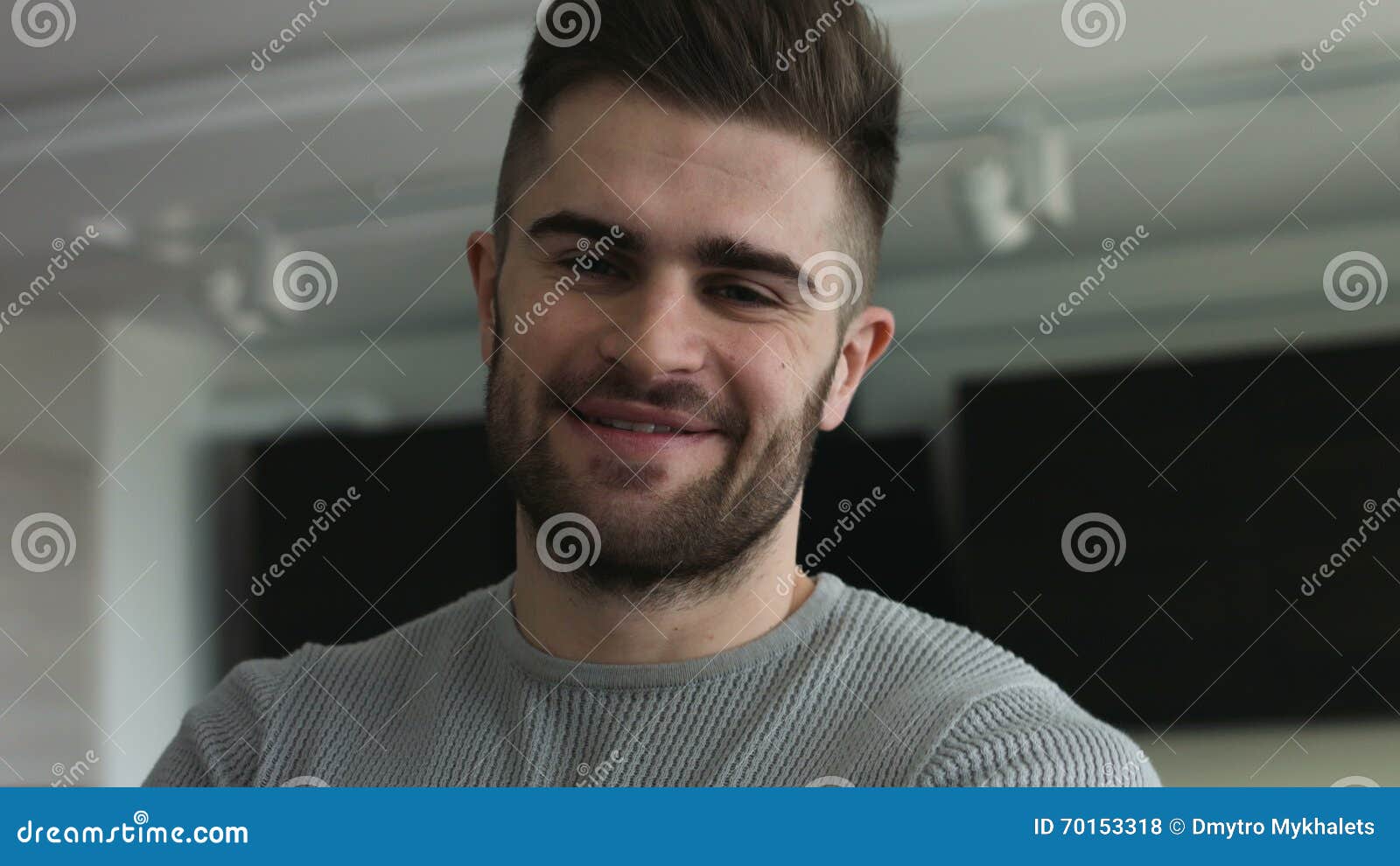 Young Attractive Man with Grey Eyes Looking Directly on a Camera. Stock ...