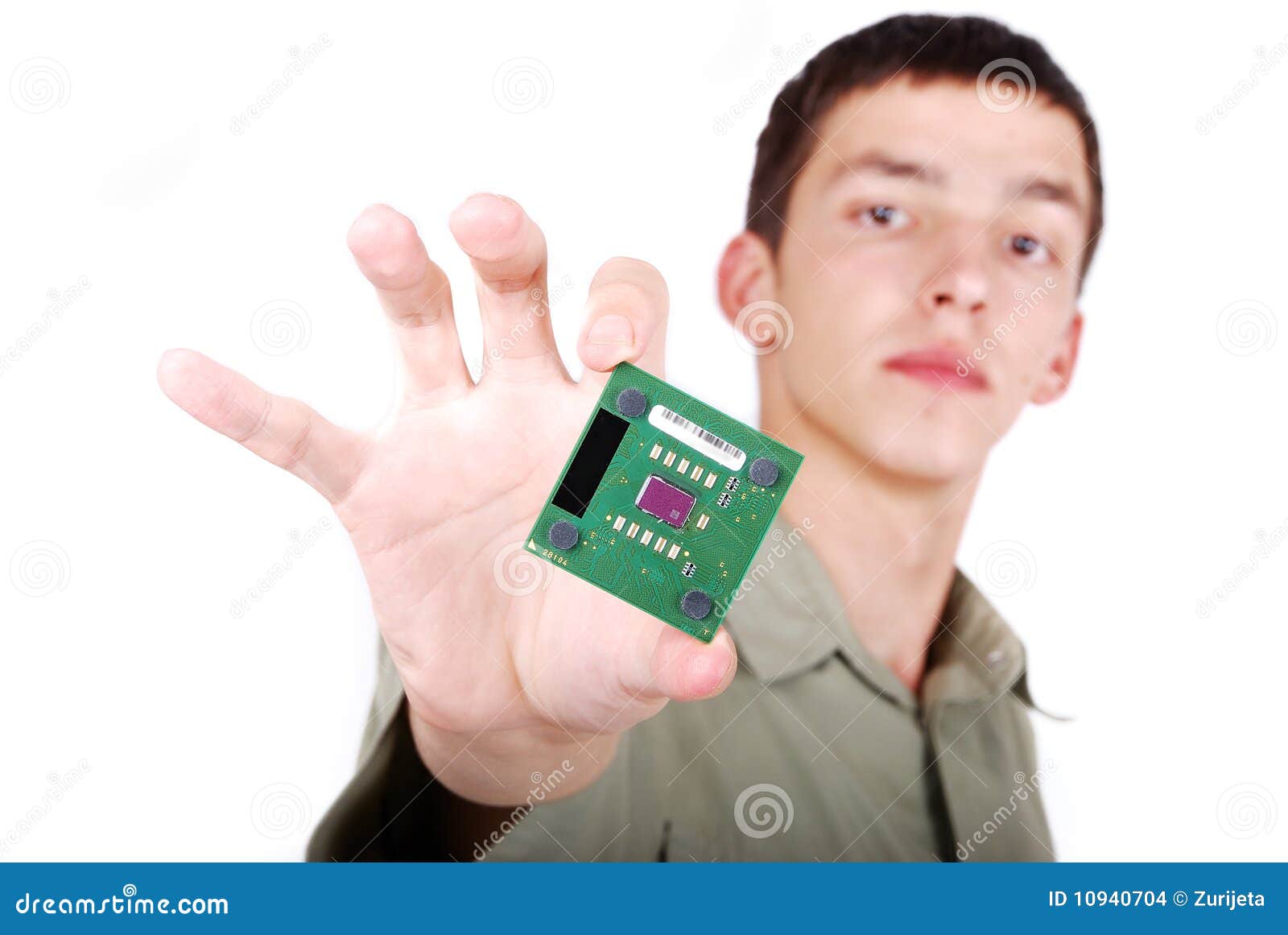 Young Attractive Man Holding Computer Processor Stock Photo - Image of ...