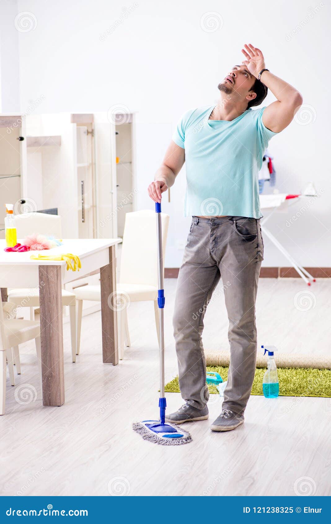 Young Attractive Man Husband Doing Mopping at Home Stock Image - Image ...