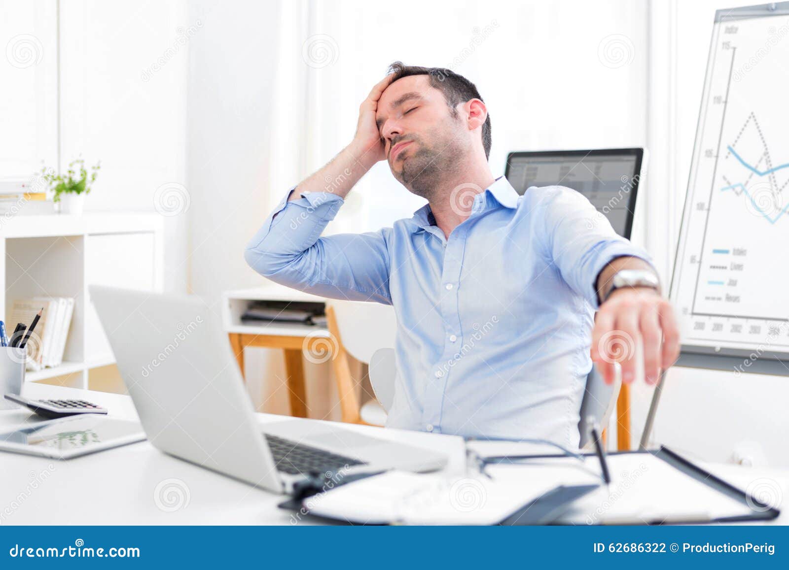 Young Attractive Man Too Tired To Work Stock Photo - Image of ...