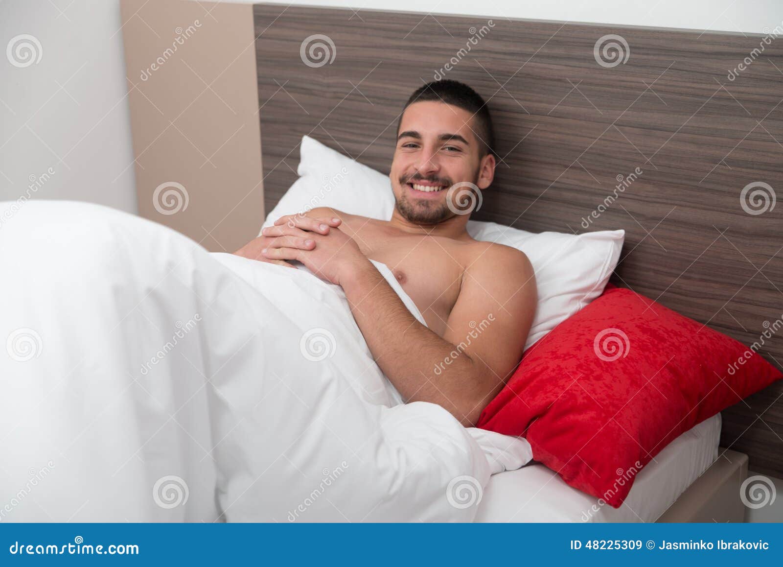 Young Attractive Man Waking in Up Stock Image - Image of peaceful, life ...