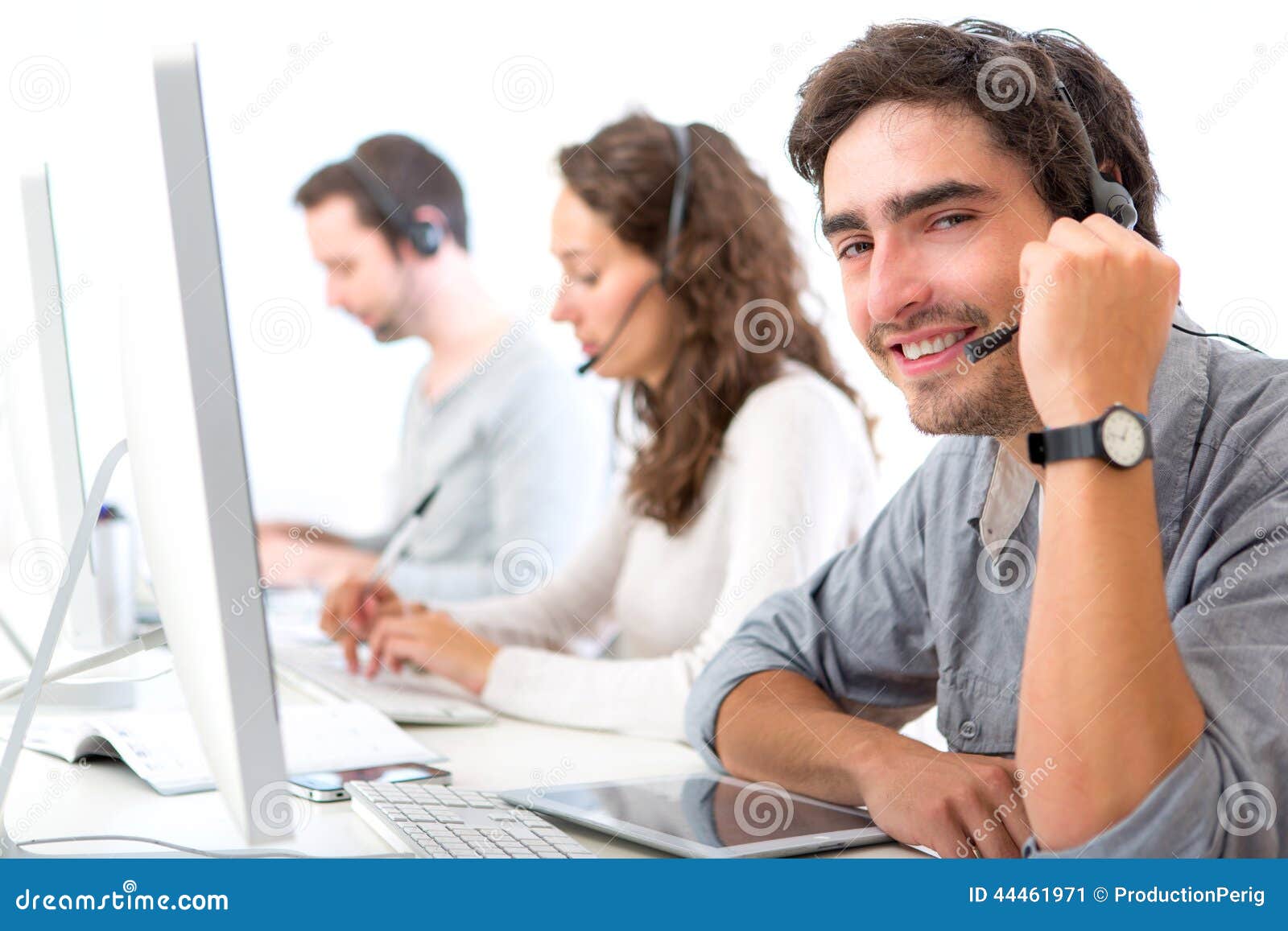 Young Attractive Man Working in a Call Center Stock Image - Image of ...